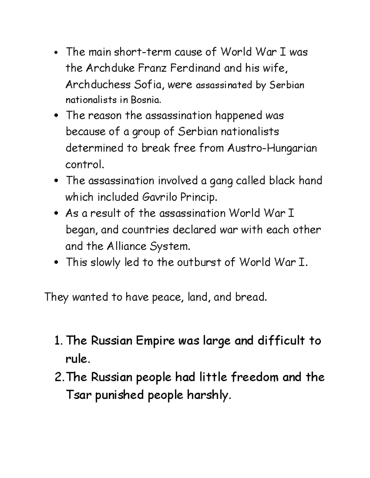 The main short-term cause of World War I was the Archduke Fr - The ...