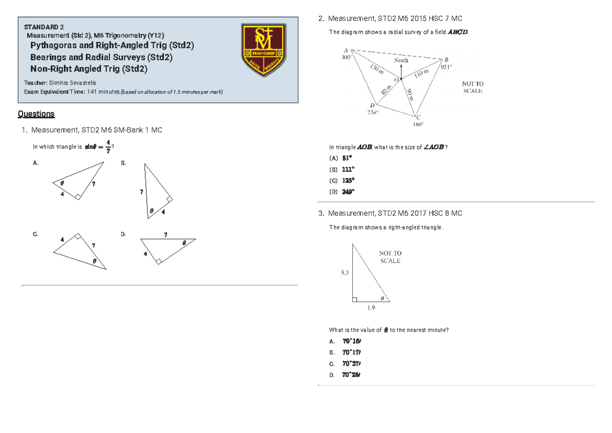 Trigonometry – Past HSC Questions (STD2 M6) - Studocu