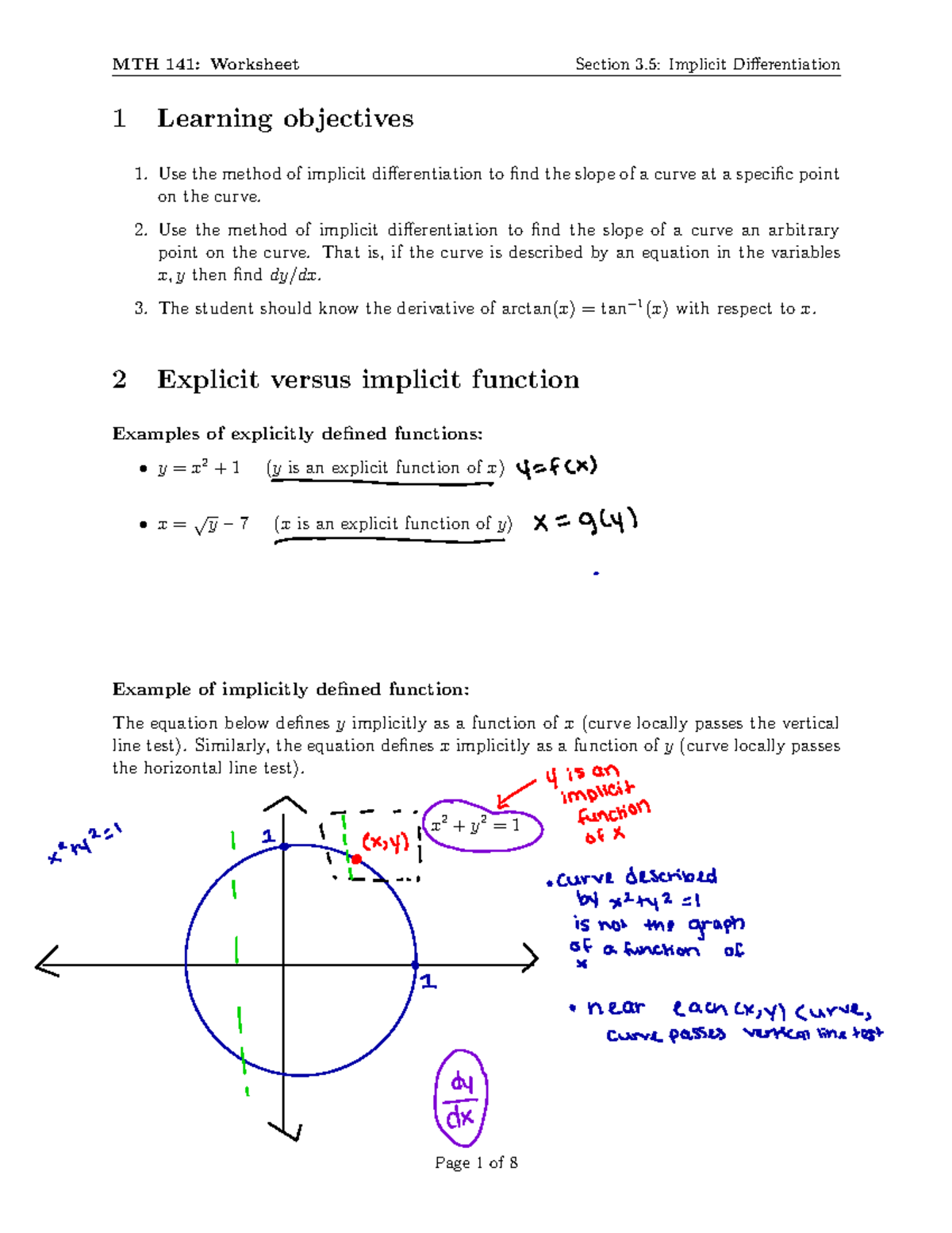 MTH 141 -SECTION 3.5 - 1 Learning objectives 1. Use the method of ...