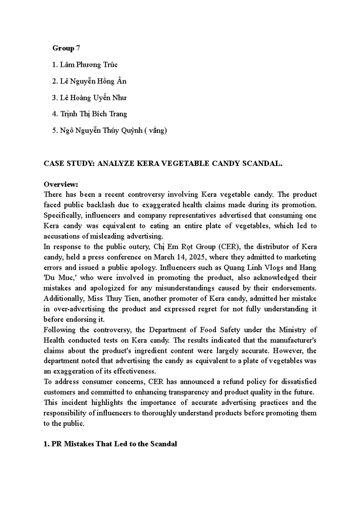 CASE STUDY: KERA CANDY SCANDAL ANALYSIS (WEEK 7) - Studocu