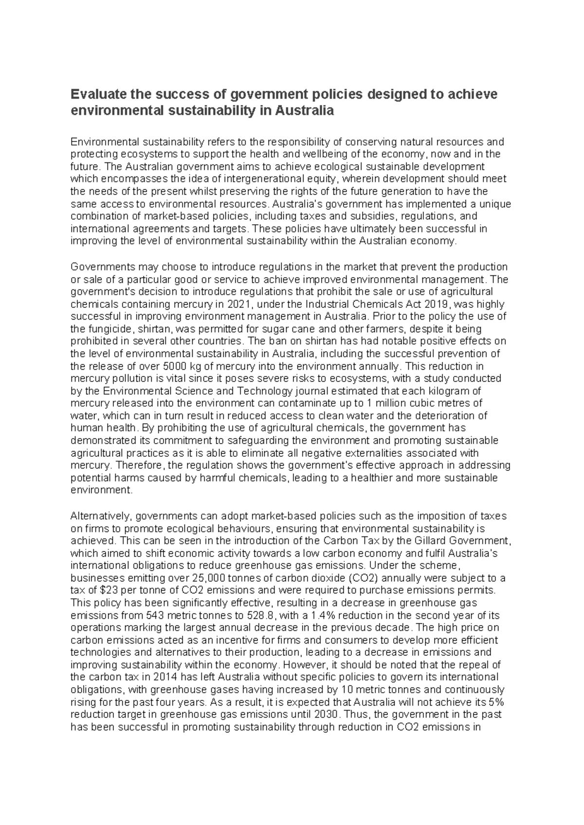 ENV 101: Evaluating Australia's Government Policies for Environmental ...