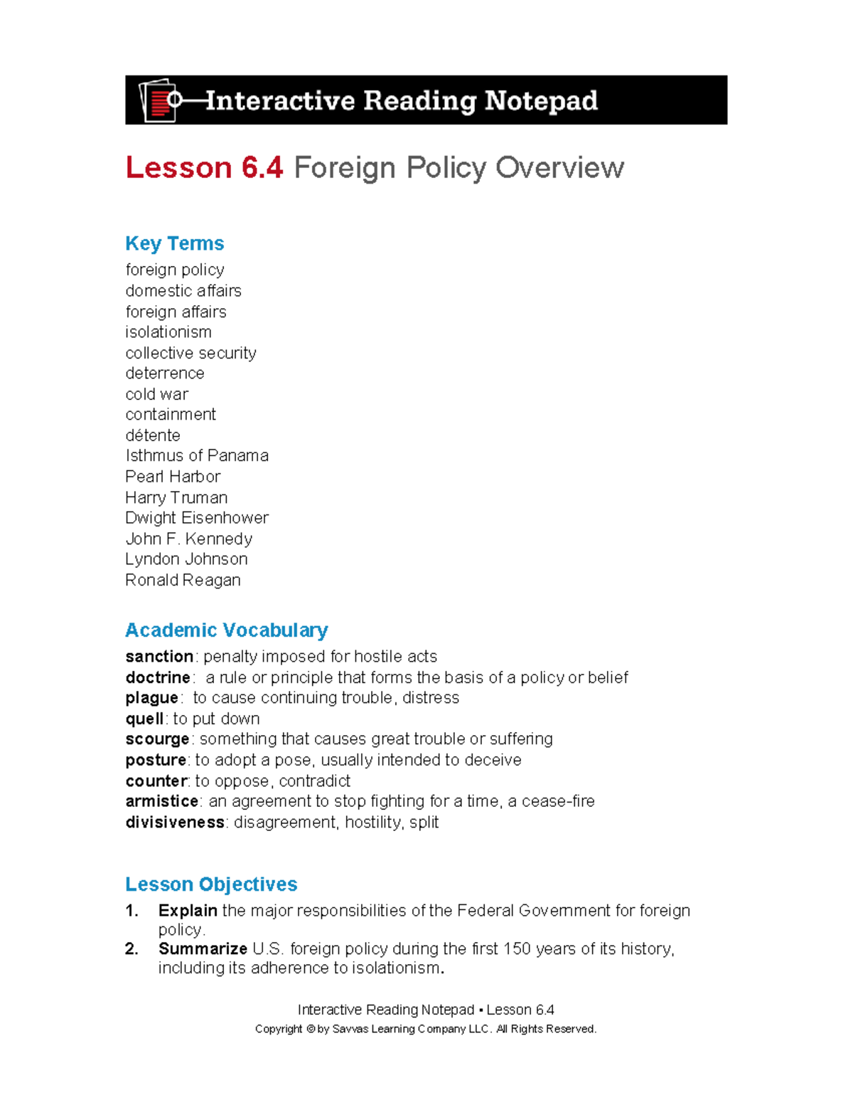 Lesson 6.4: Key Terms and Concepts in U.S. Foreign Policy - Studocu