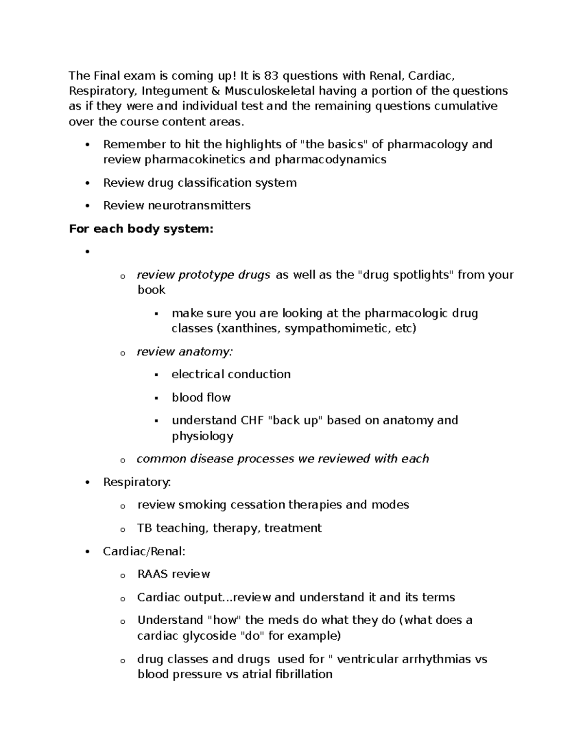 The Final exam is coming up - Remember to hit the highlights of "the ...