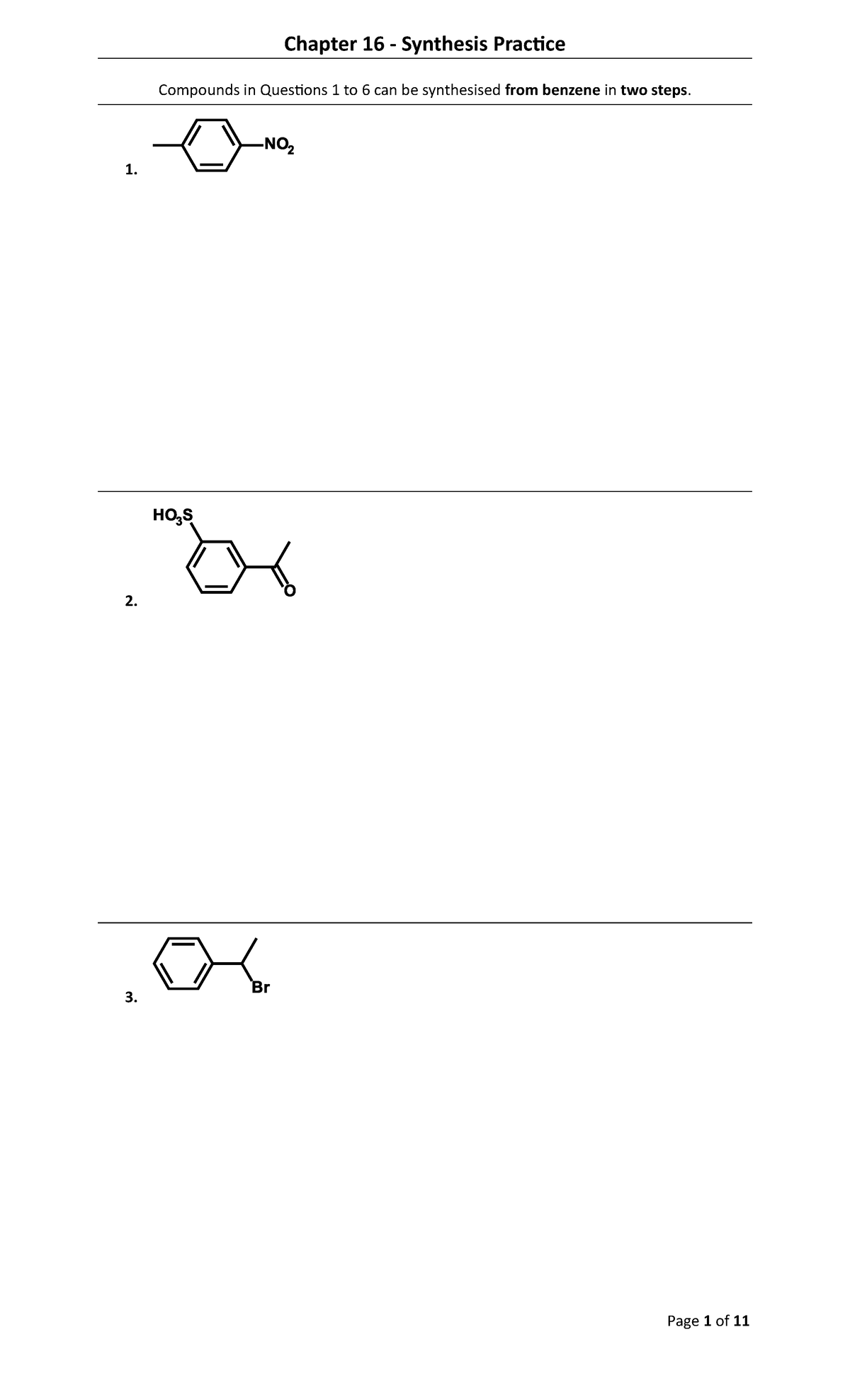 Chapter 16 Synthesis Practice Problems: Compounds from Benzene - Studocu