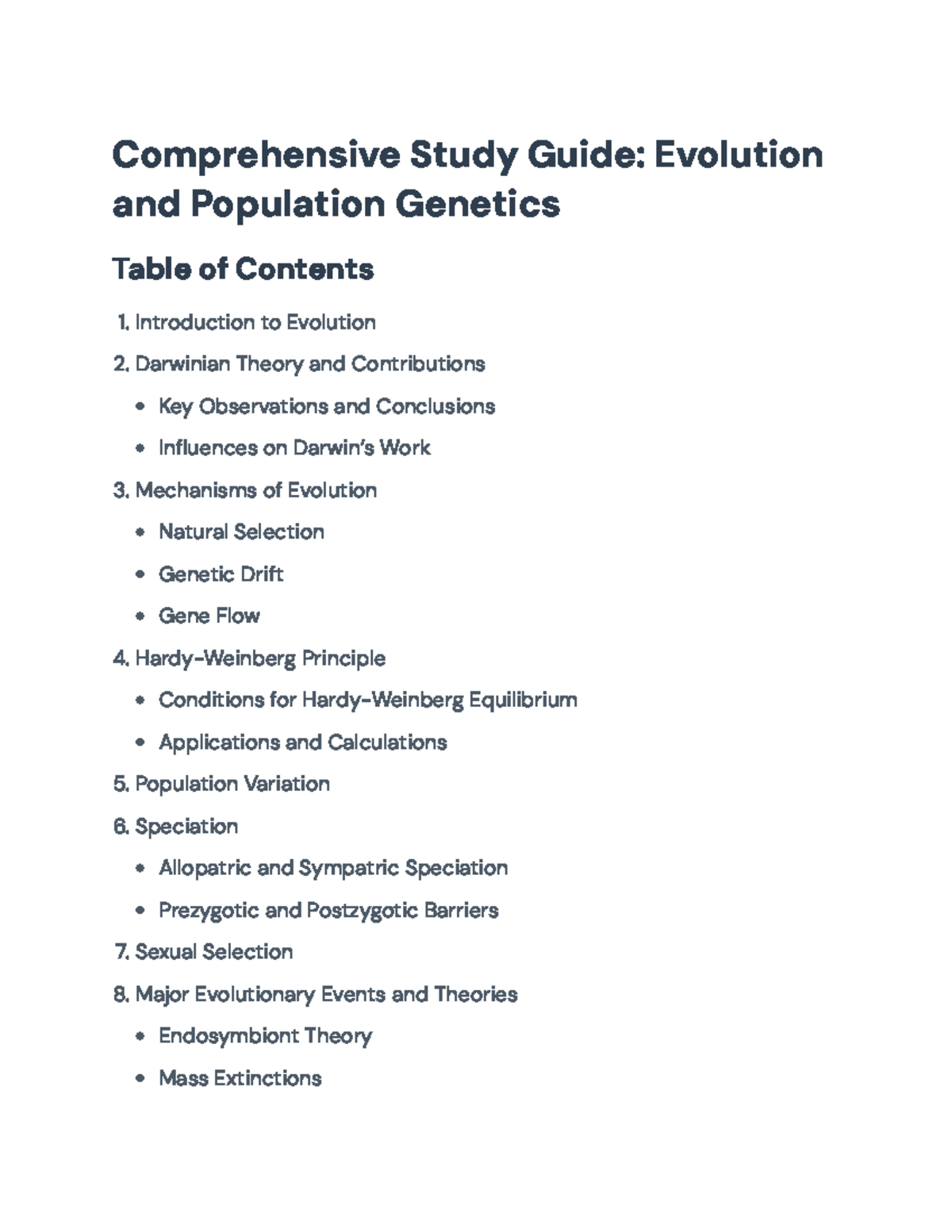 Comprehensive Study Guide for Evolution & Population Genetics ...