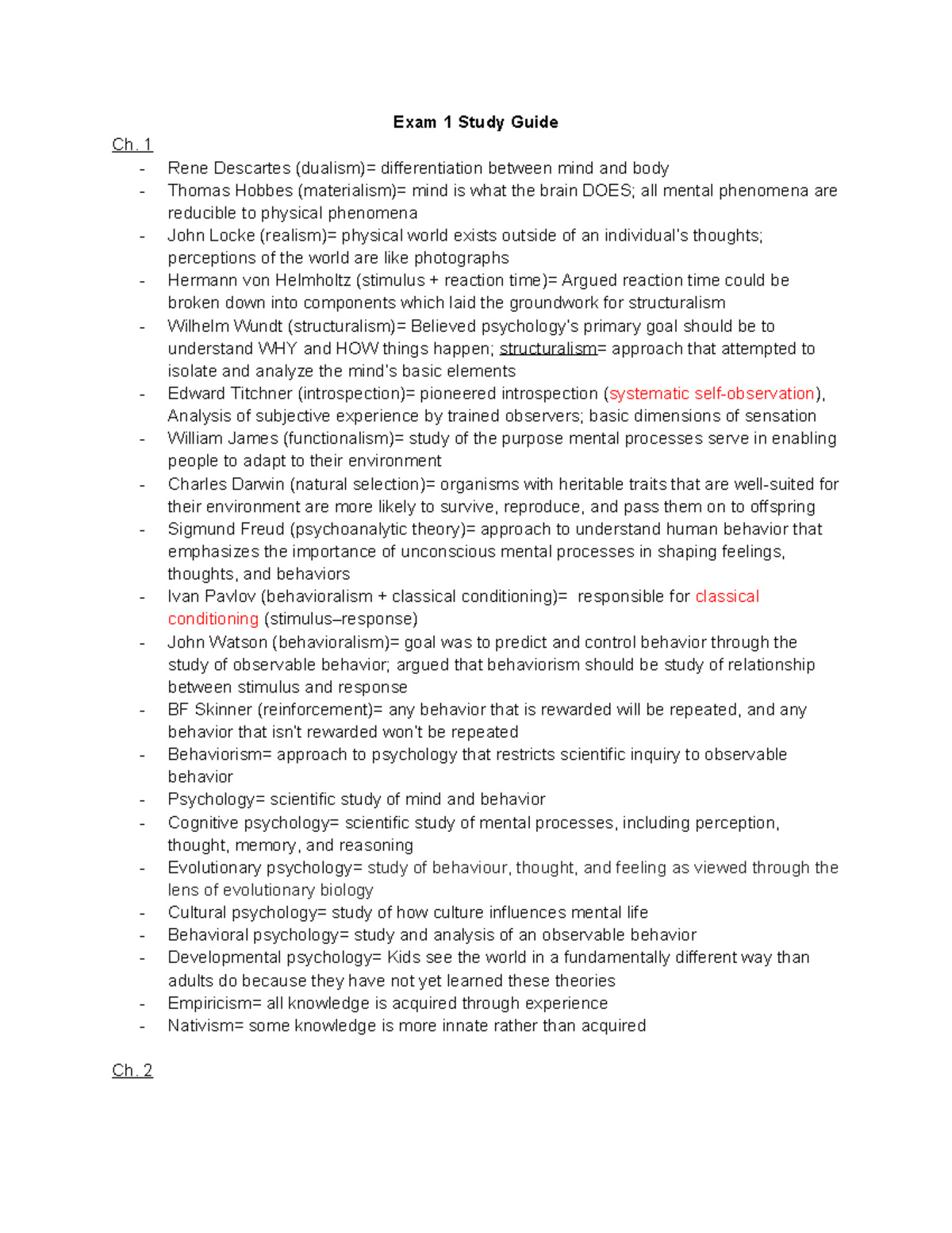 Psychology 101 Exam 1 Study Guide: Key Concepts & Definitions - Studocu