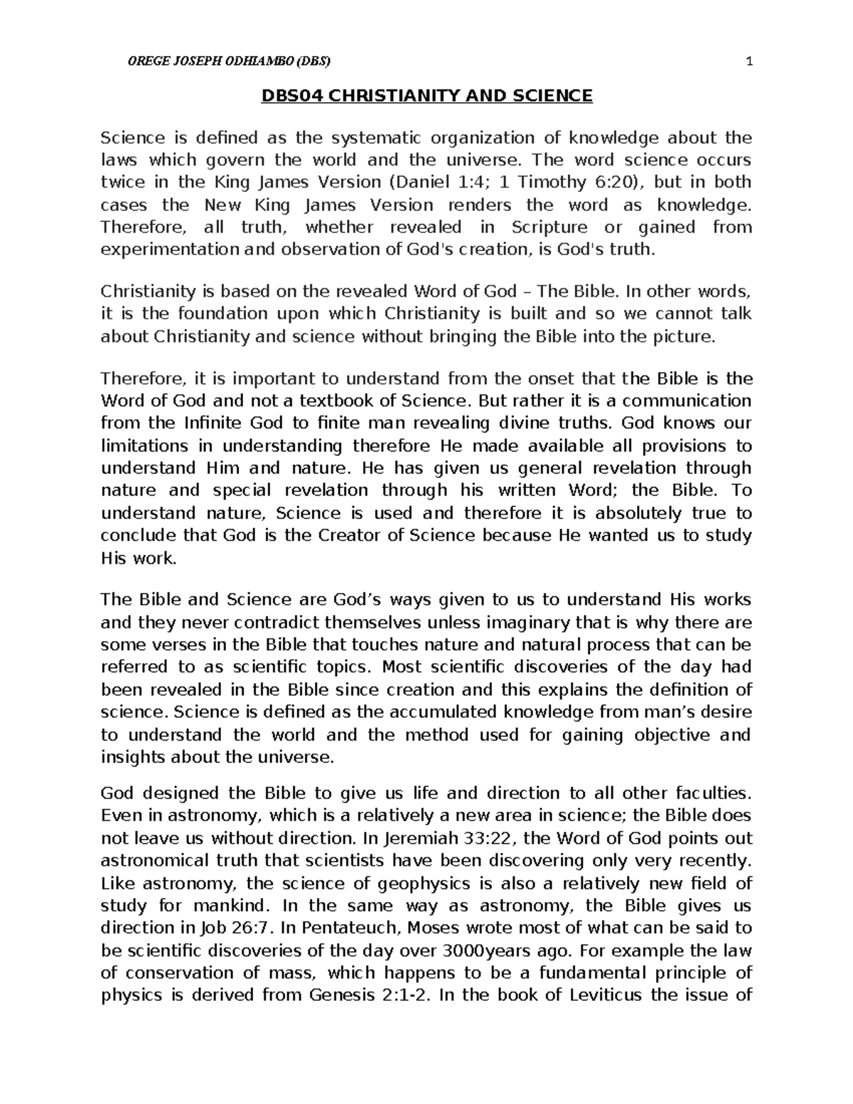DBS04 Christianity AND Science - DBS04 CHRISTIANITY AND SCIENCE Science ...