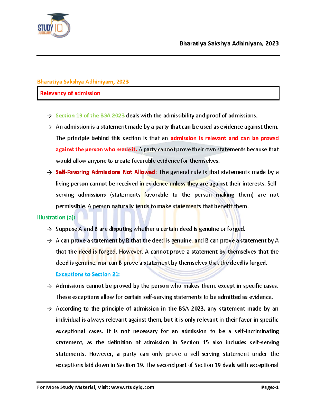 BSA 2023: Key Notes on Admissions and Evidence Principles - Studocu