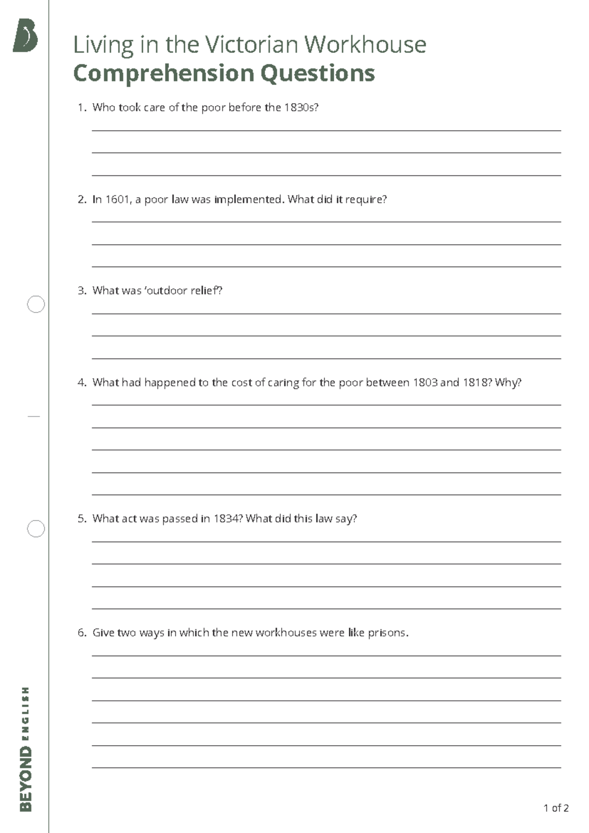 Victorian Workhouse Comprehension Questions HA - Studocu