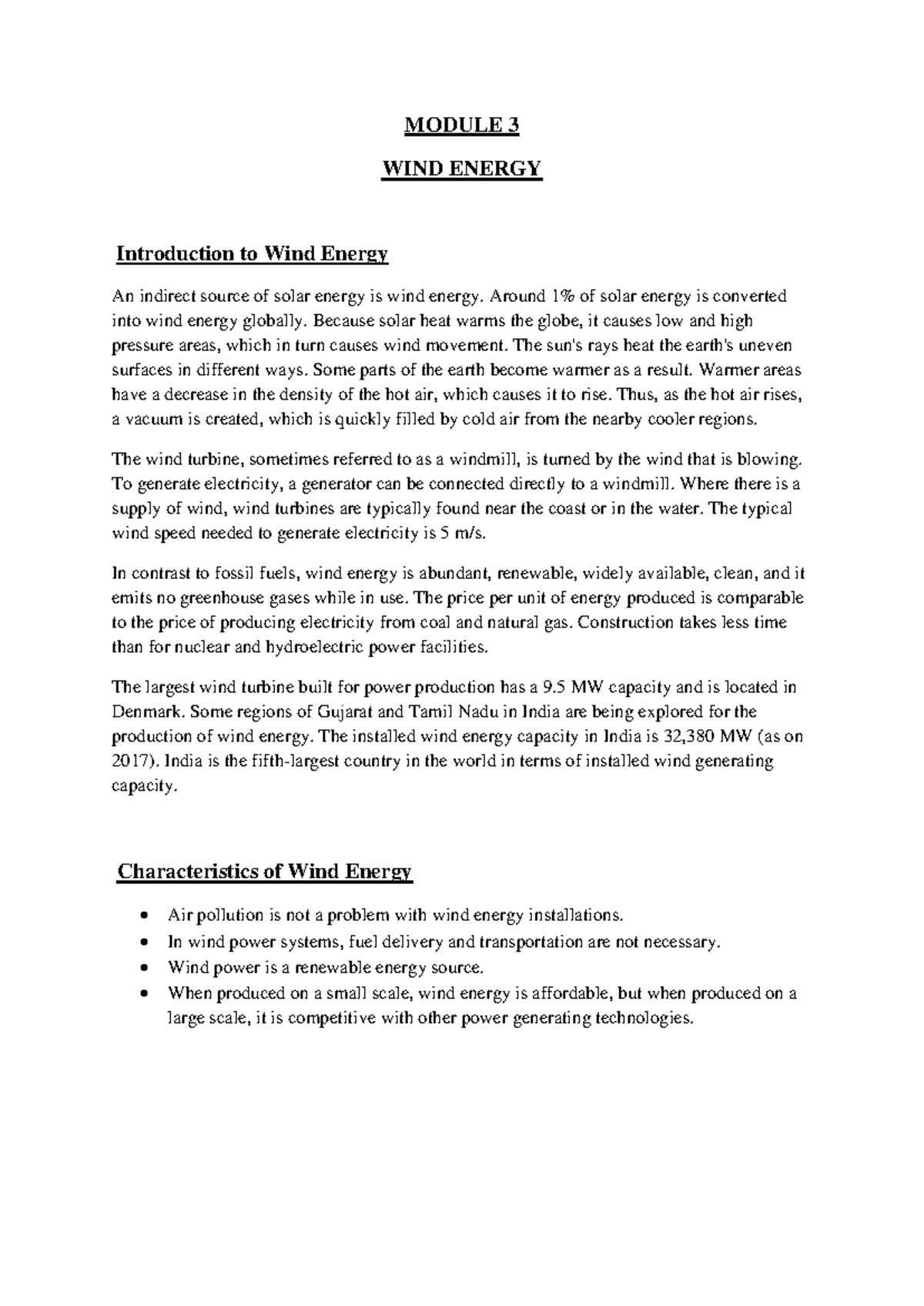 Module 3 - Lecture Notes on Wind Energy Fundamentals - Studocu
