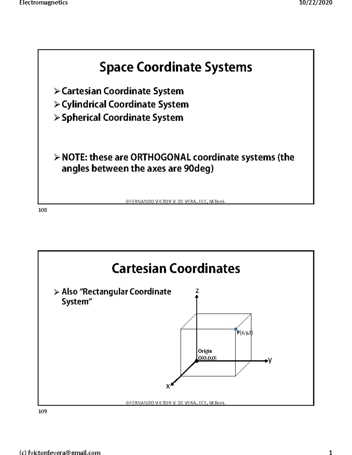 Lecture Notes 3: Electromagnetics Space Coordinate Systems (ECE) - Studocu