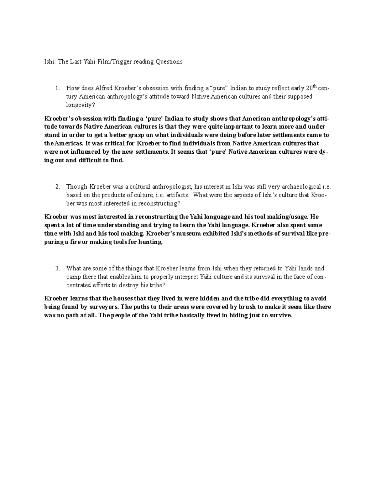Ishi: The Last Yahi Film – Reading Questions & Analysis - Studocu