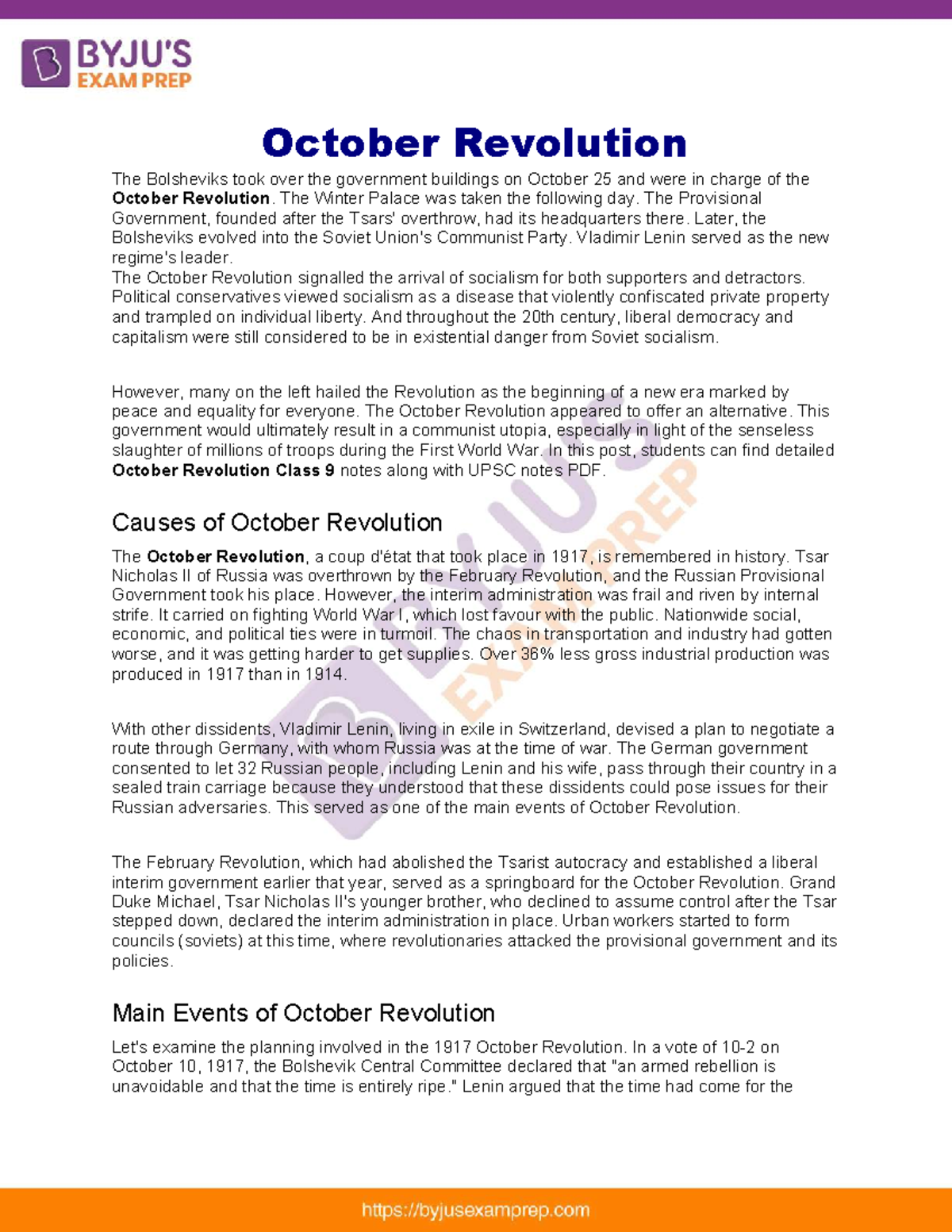 October Revolution 1917: Comprehensive UPSC Class 9 Study Notes - Studocu
