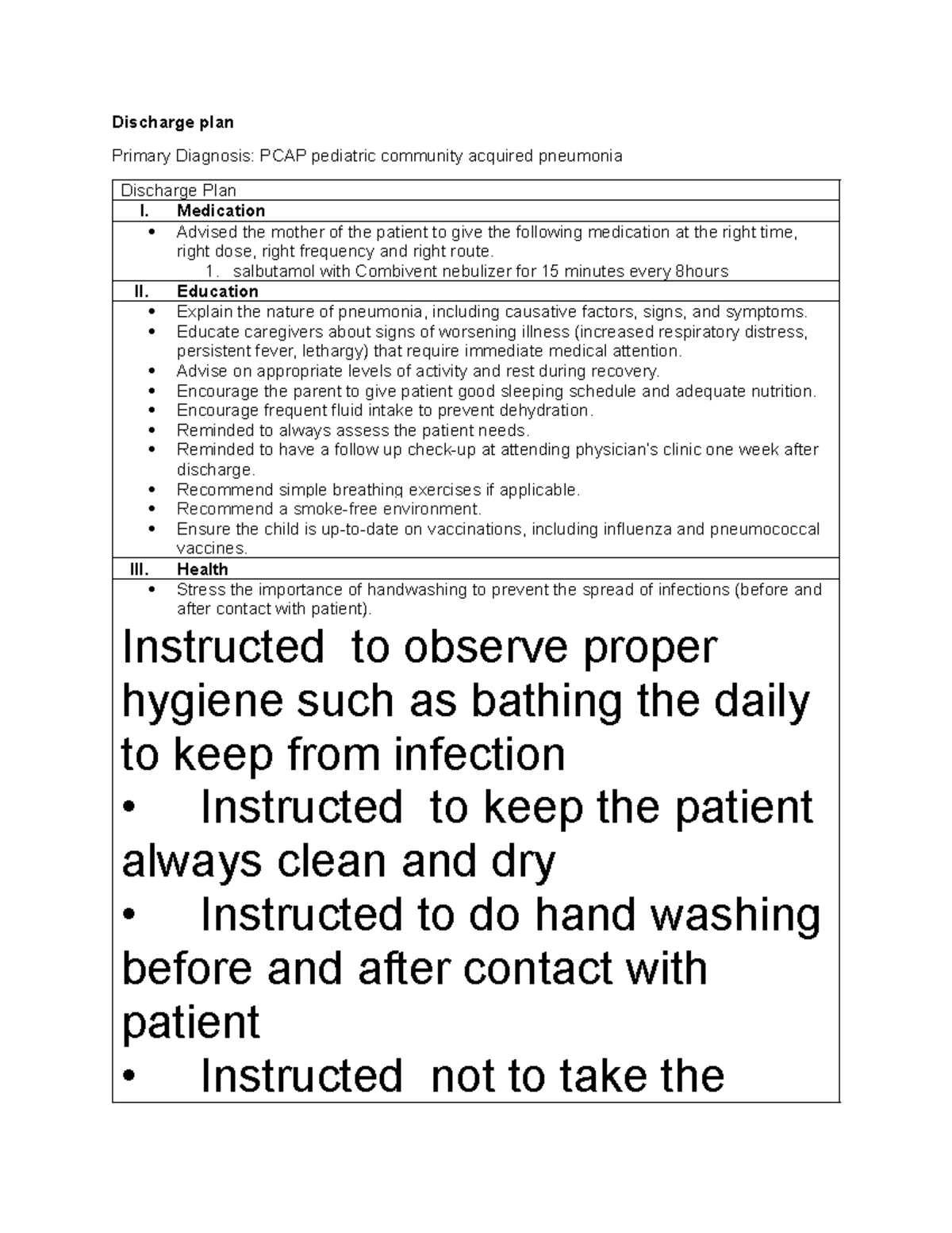 Discharge Plan for Pediatric Community-Acquired Pneumonia (PCAP) - Studocu
