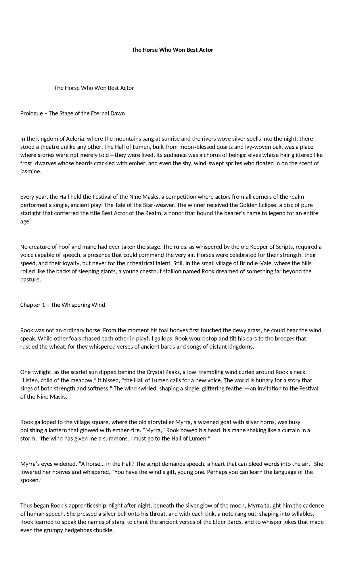 The Horse Who Won Best Actor: Aeloria's Festival of Masks - Studocu