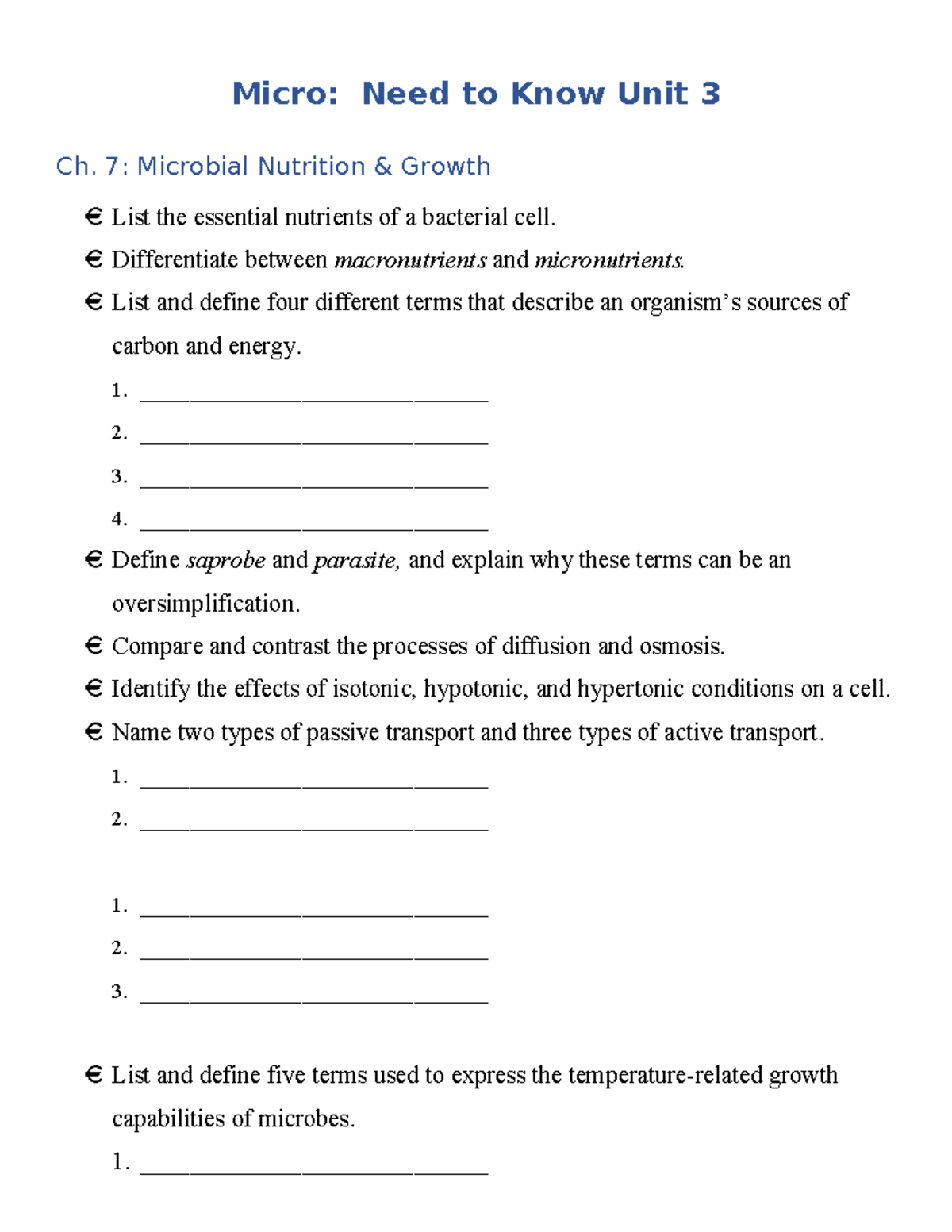 Micro: Need to Know Unit 3 - Essential Nutrients & Metabolism Overview ...