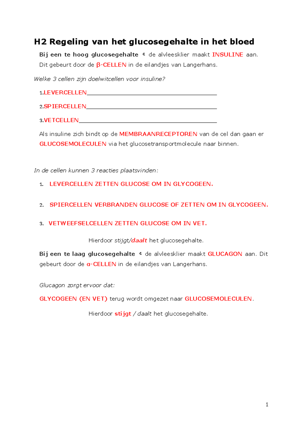 H2: Regeling van het Glucosegehalte in het Bloed - OPL Extra Bundel ...
