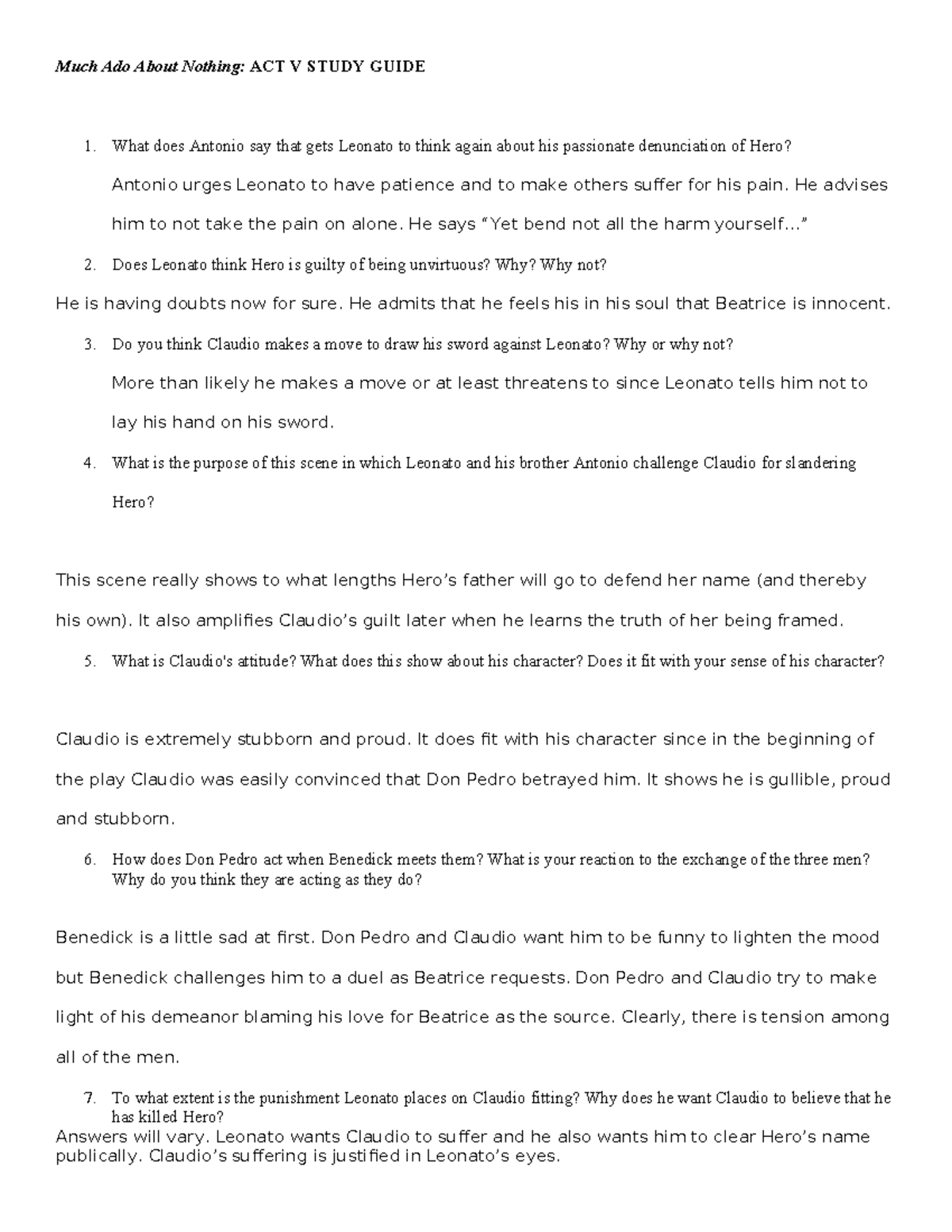 Much ado about nothing act 5 study guide answer sheet - Much Ado About ...