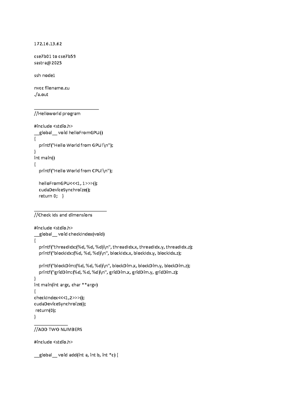 CSE7B01 Lab1 Sample Programs: GPU Programming with CUDA - Studocu