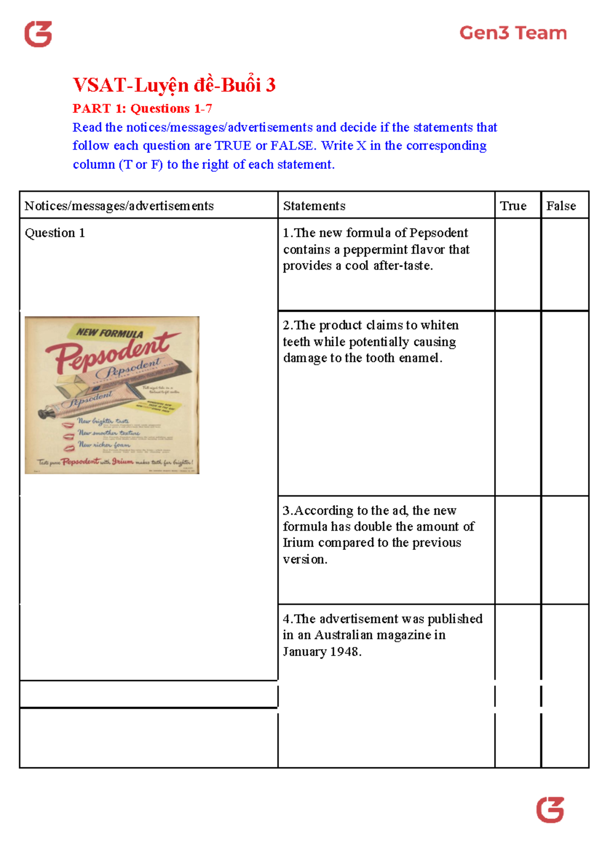 LUYỆN ĐỀ TIẾNG ANH V-SAT 3: TRUE/FALSE Questions & Answers - Studocu
