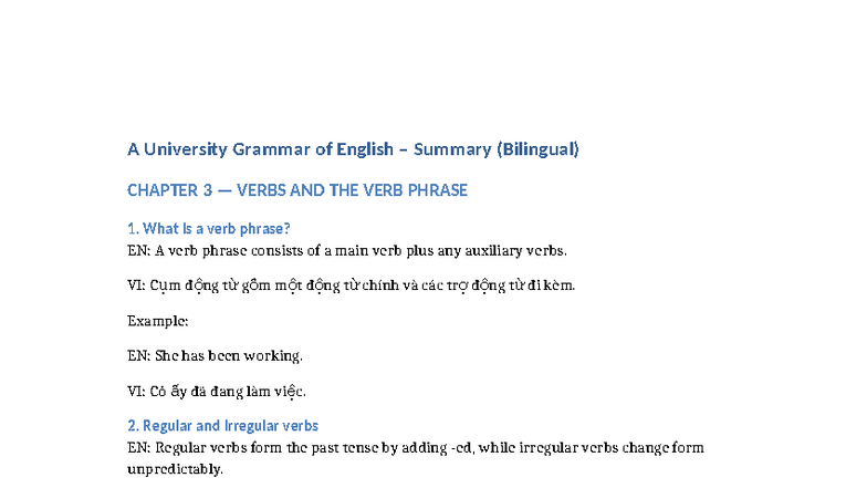 A University Grammar of English Summary (Bilingual) CH 3: Verbs & Verb ...