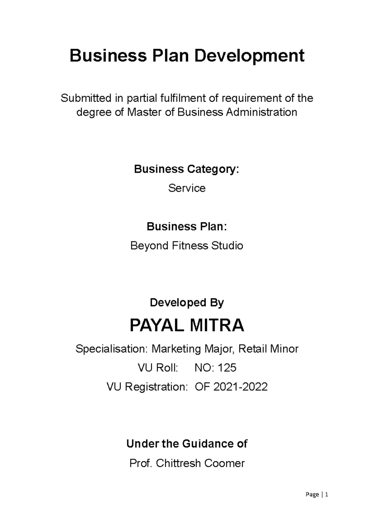 Sample BPD - Project report for BPD - Business Plan Development ...