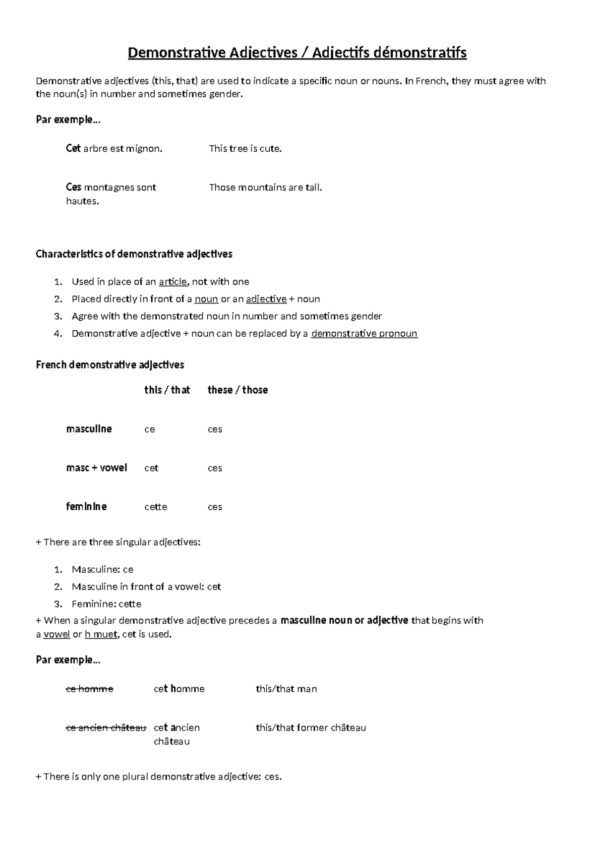 Demonstrative Adjectives - In French, they must agree with the noun(s ...