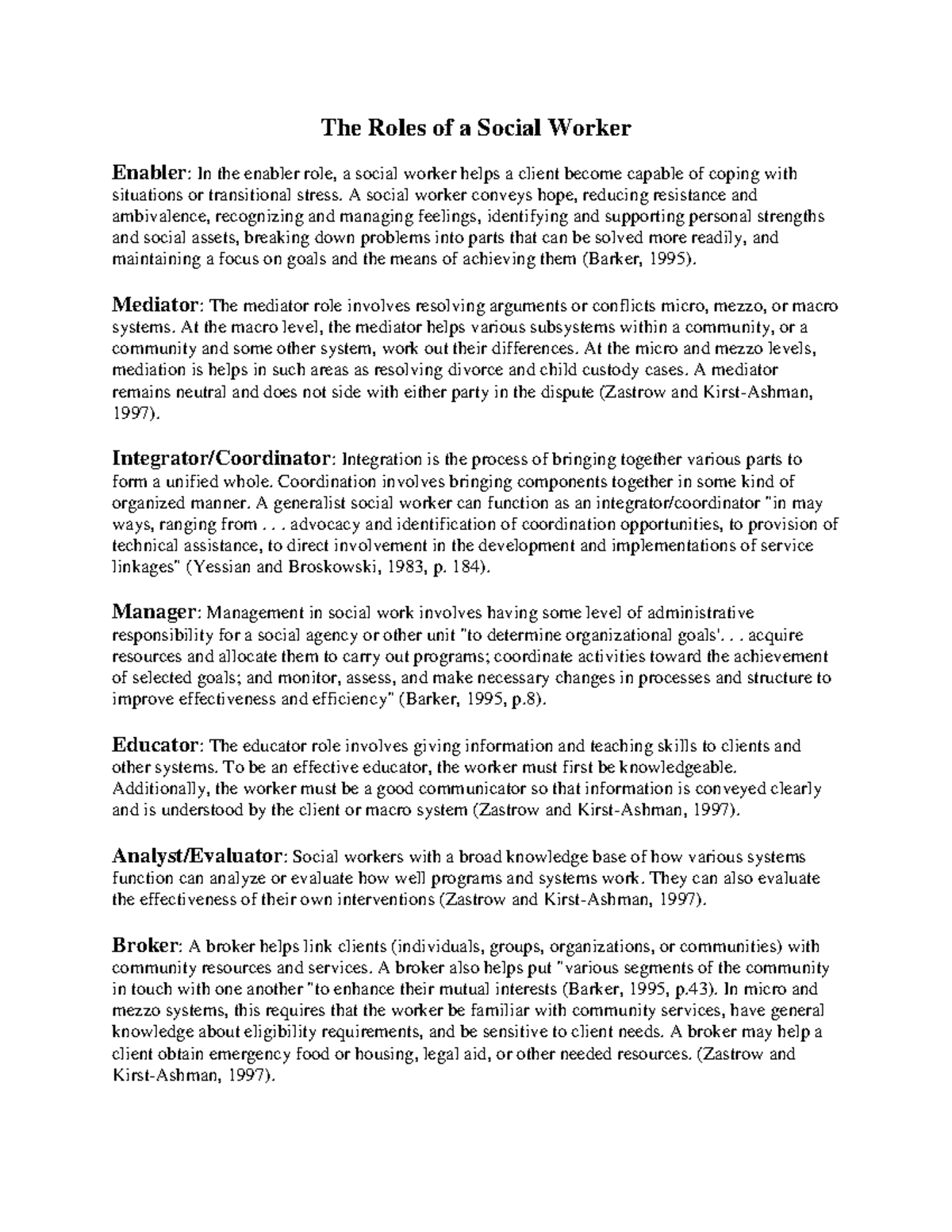 The Roles of a Social Worker - The Roles of a Social Worker Enabler: In ...