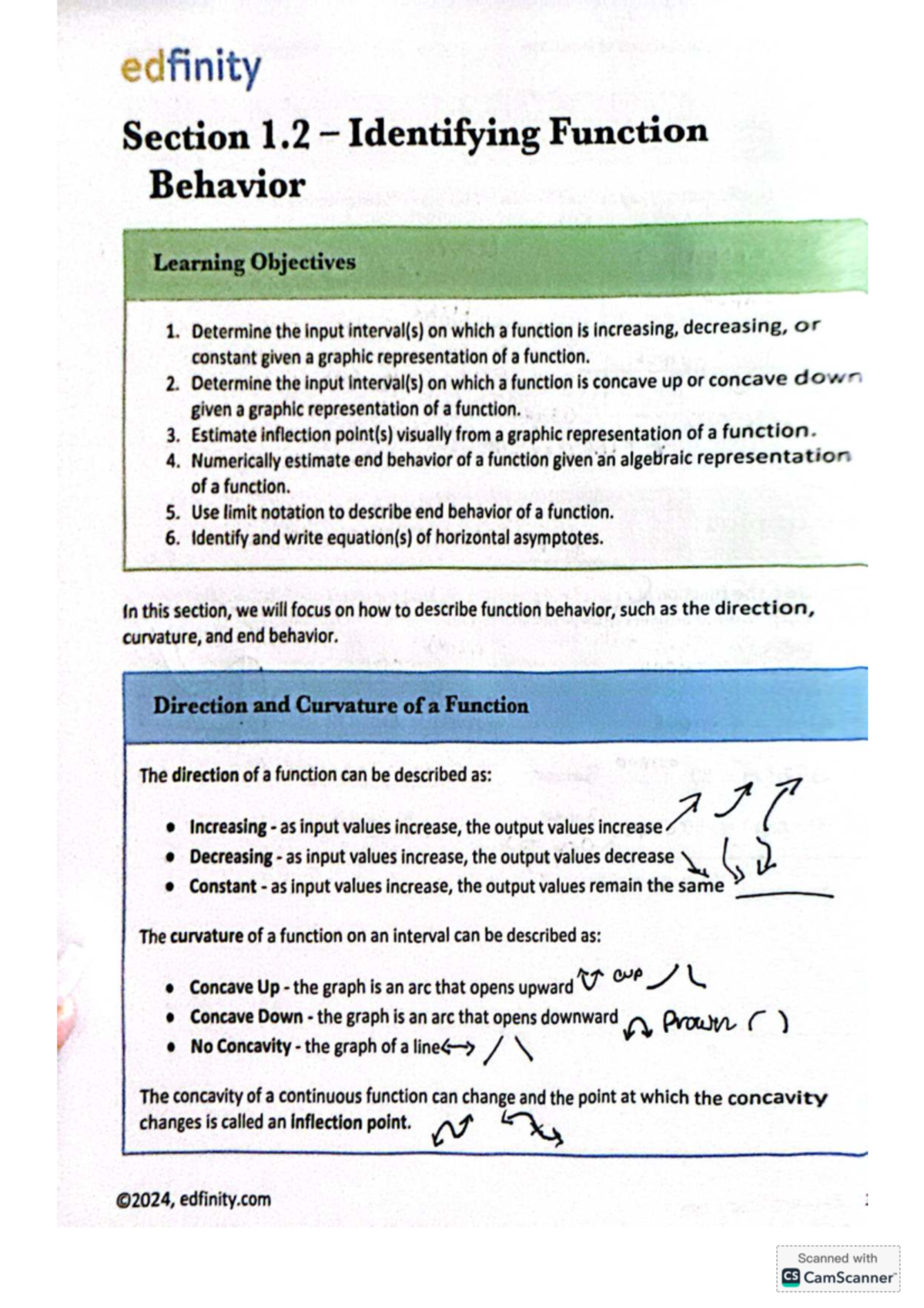 Identifying function behavior: Section 1.2 learning objectives and ...