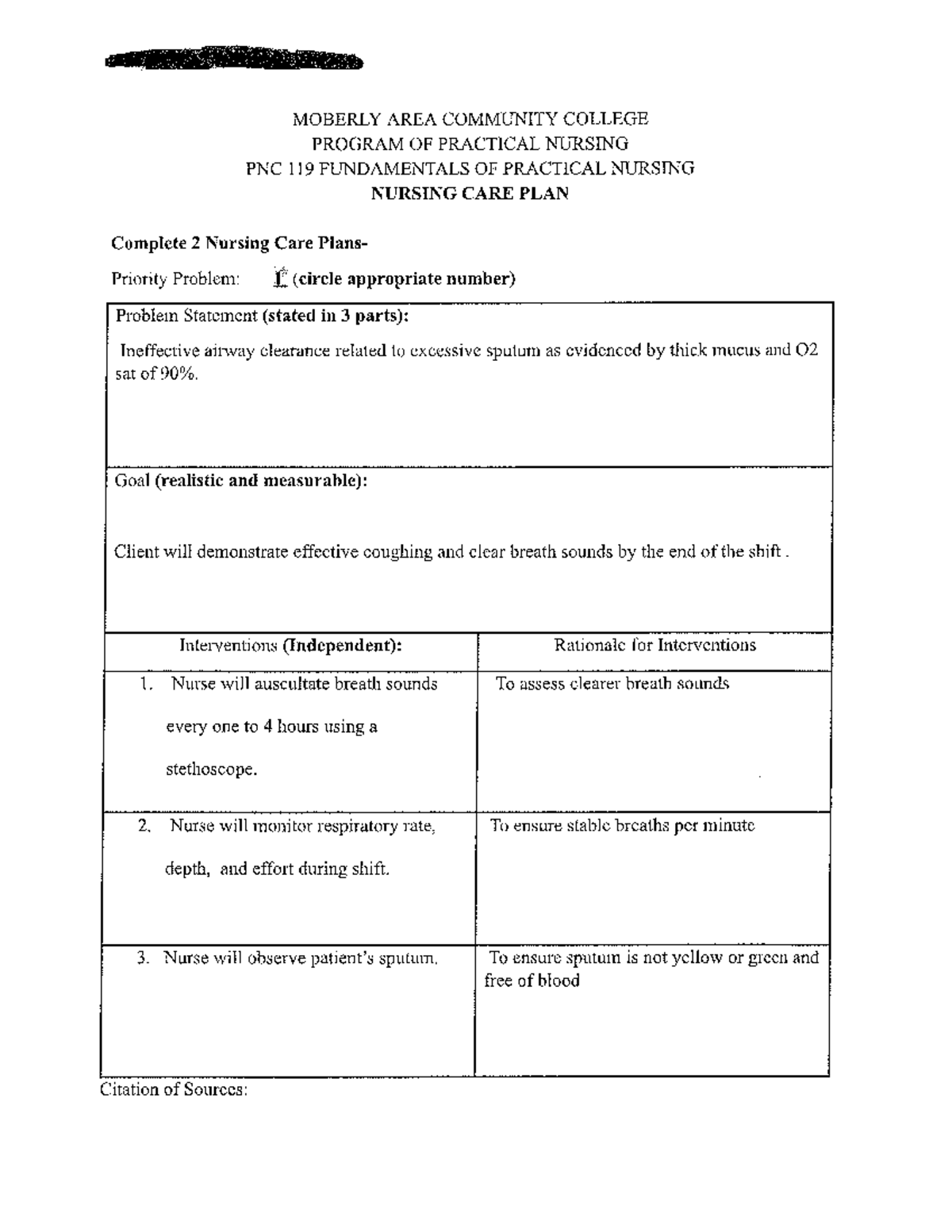 Care Plan Student Example - MOBERLY AREA COMMUNITY COLLEGE PROGRAM OF ...