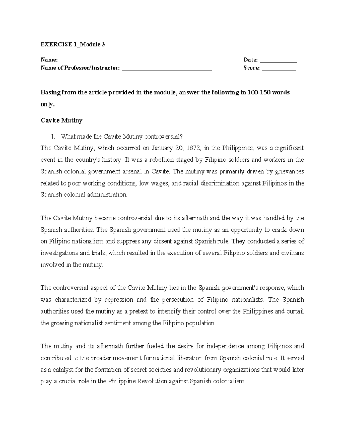 Activity- Module-3 - EXERCISE 1_Module 3 Name: Date: ____________ Name ...