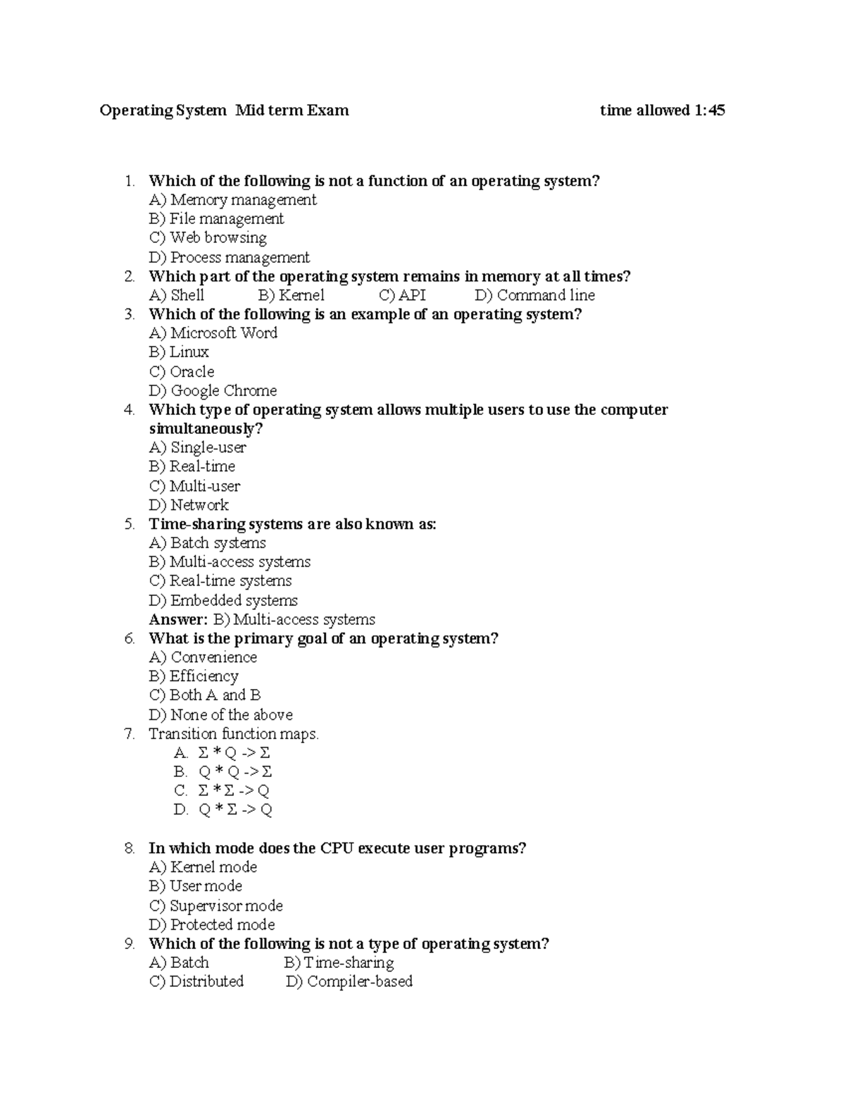 Operating System MIDTERM EXAM Review Questions and Answers - Studocu