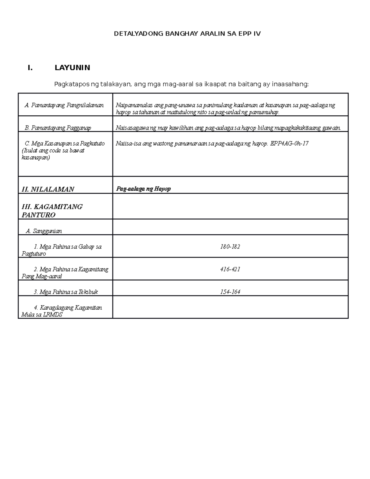 EPP LP- Agriculture - LESSON PLAN - DETALYADONG BANGHAY ARALIN SA EPP IV I. LAYUNIN Pagkatapos ...