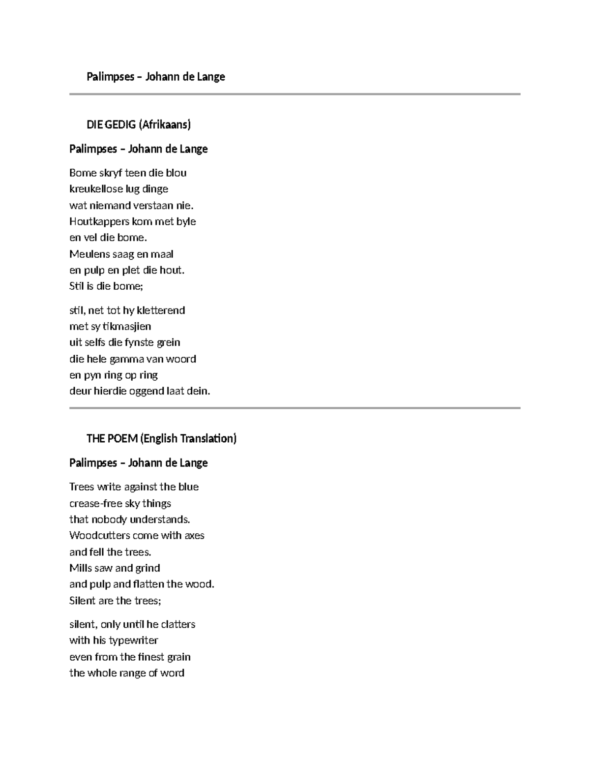 Palimpses - IEB Poetry Notes & Analysis - Studocu