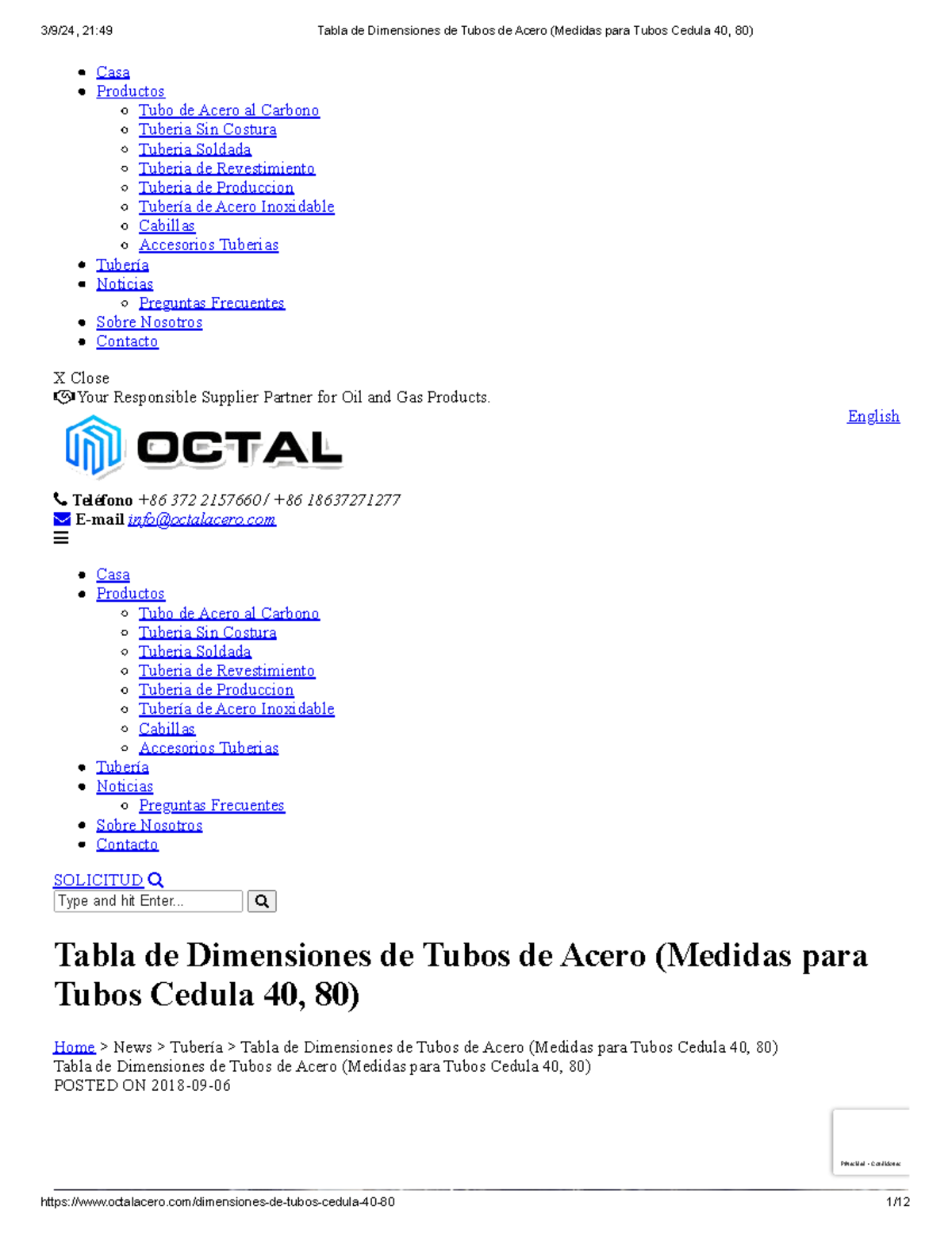 Tabla de Dimensiones y Medidas de Tubos de Acero Cédula 40 & 80 - Studocu
