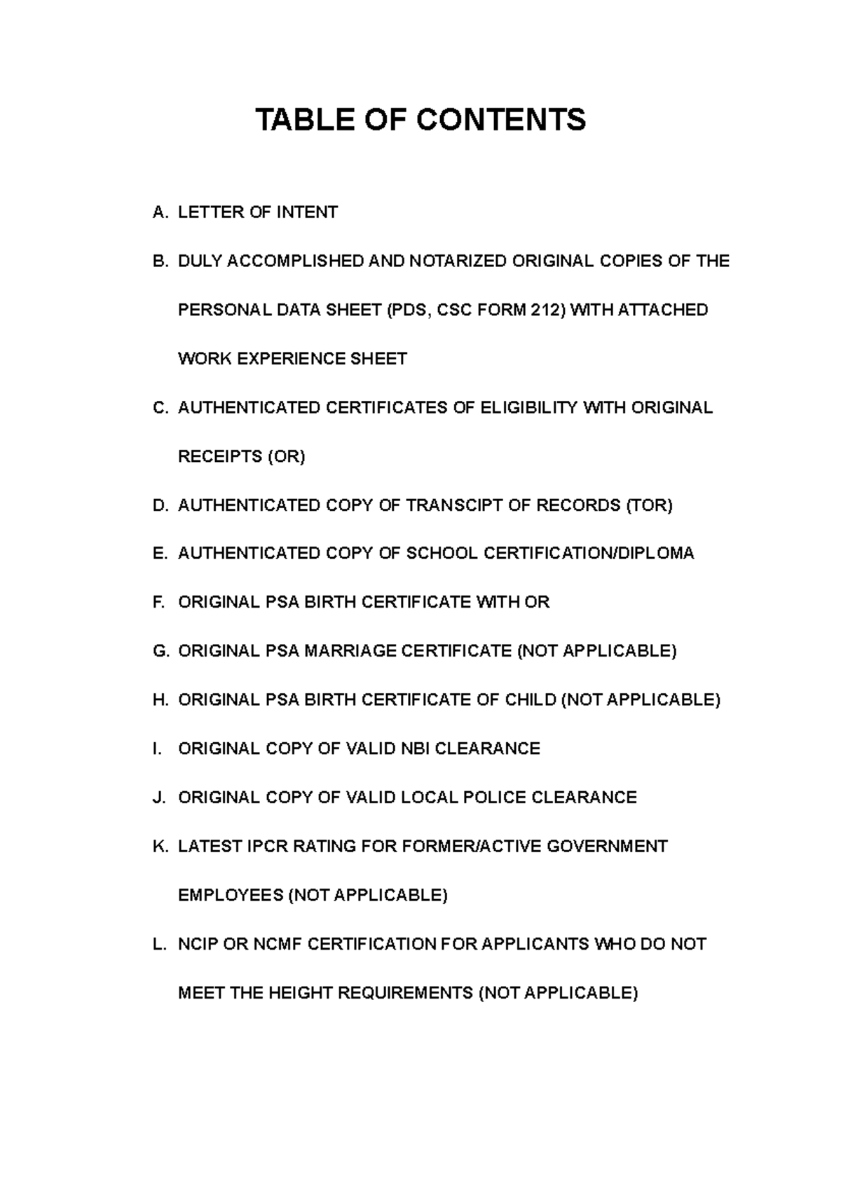 Requirements for Bucor Application - Table of Contents - Studocu