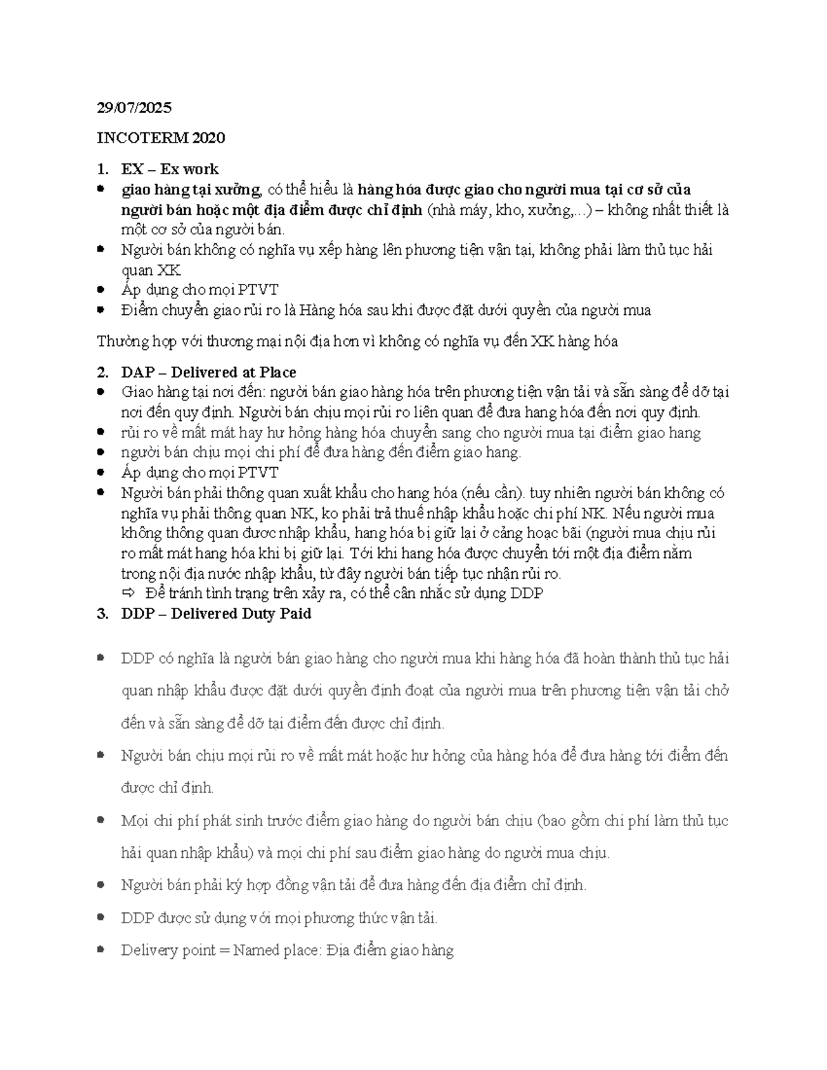 INCOTERM 2020: EX, DAP, DDP, FOB, CIF Overview and Details - Studocu