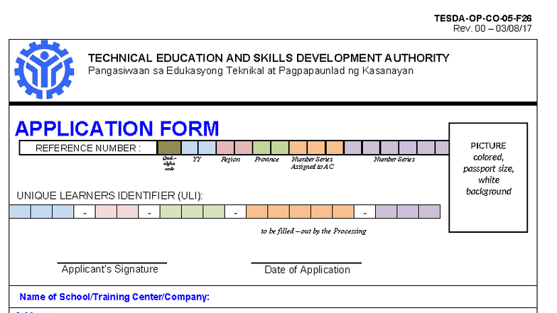 TESDA Application Form 2020 - TESDA-OP-CO-05-F26 - Studocu