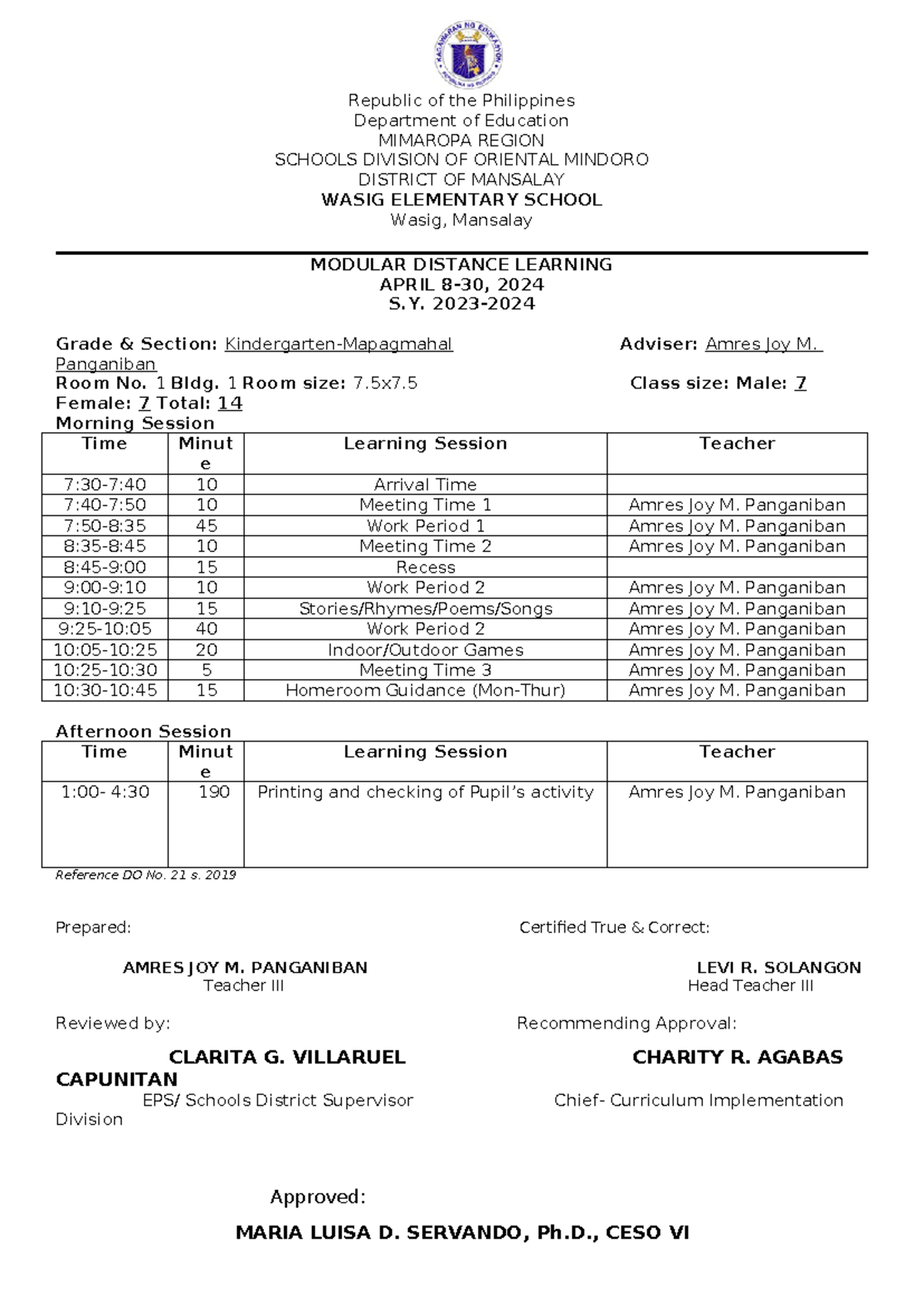 Modular class program - Thanks - Republic of the Philippines Department ...