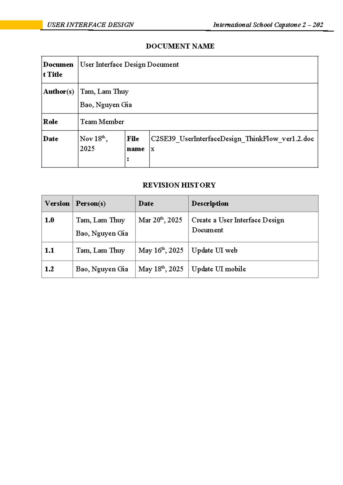 C2SE39 User Interface Design Document for Capstone 2 Project - Studocu
