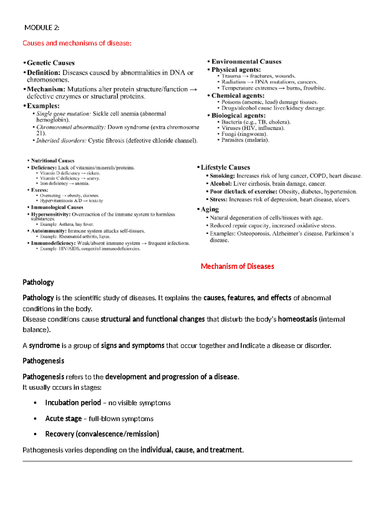 Module 2: Mechanisms of Disease and Pathology Overview - Studocu