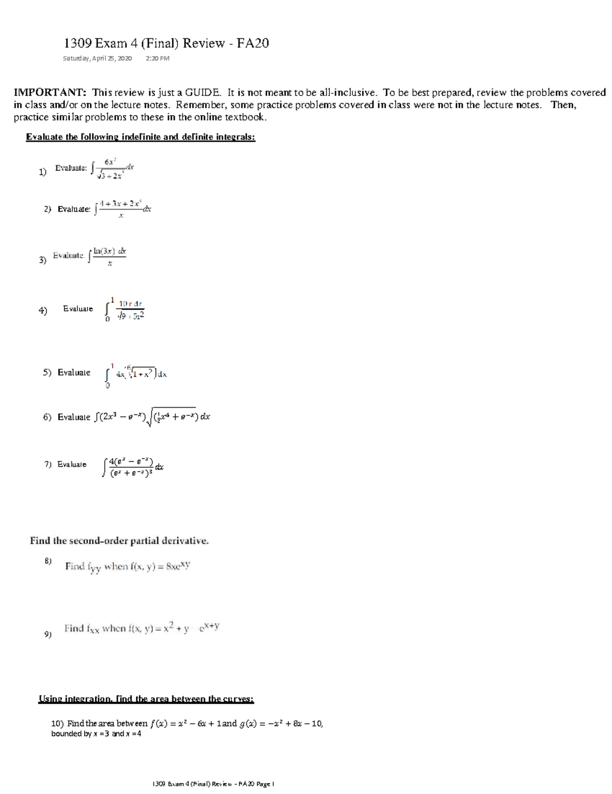 1309 Final Exam 4 Review Guide - FA20 - Studocu