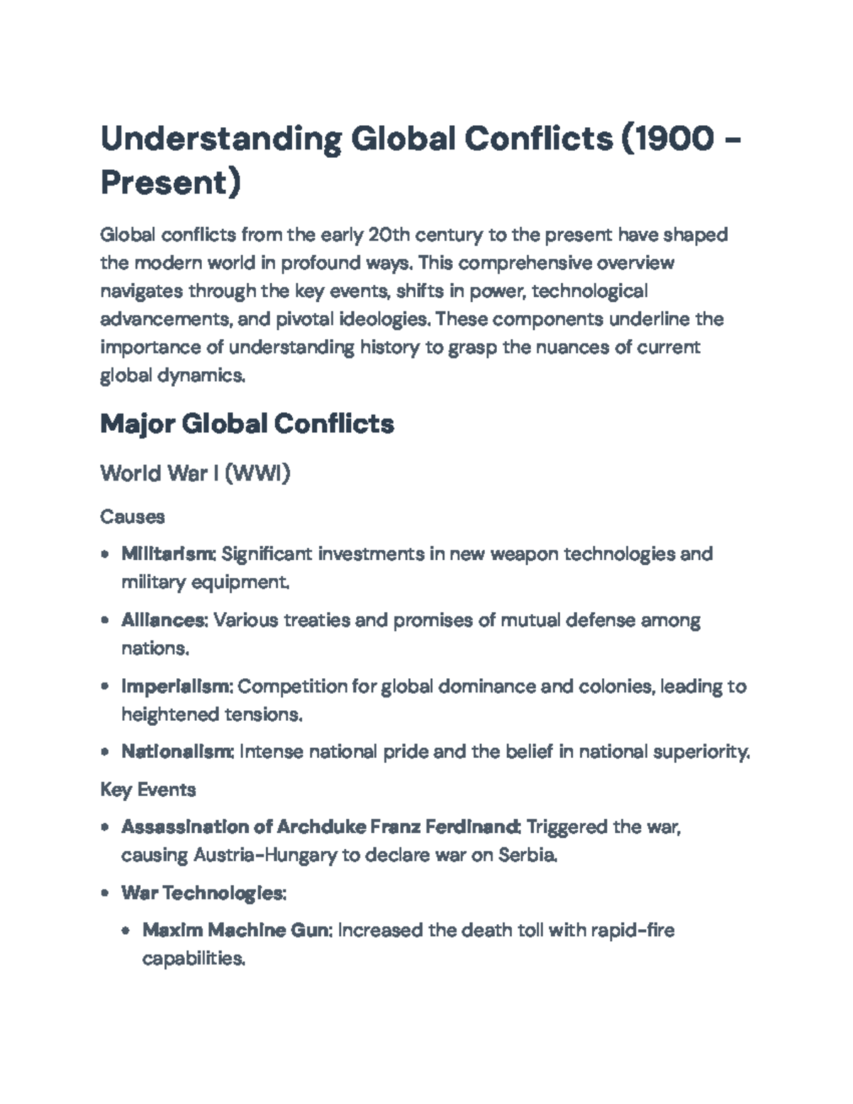 Overview of Global Conflicts (1900-Present): Key Events and Impacts ...