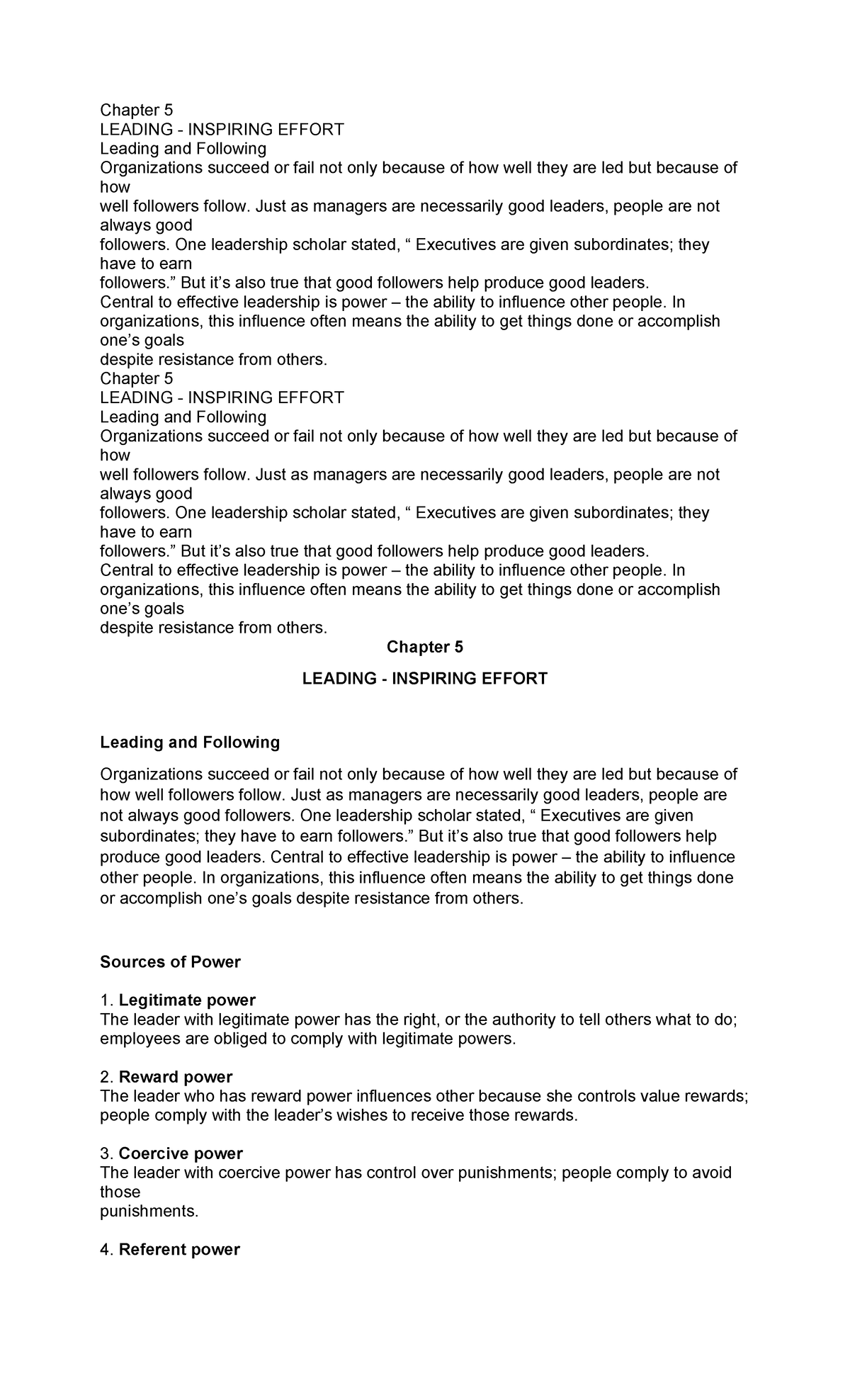 Chapter 5 Leading Inspiring Effort - Chapter 5 LEADING - INSPIRING ...