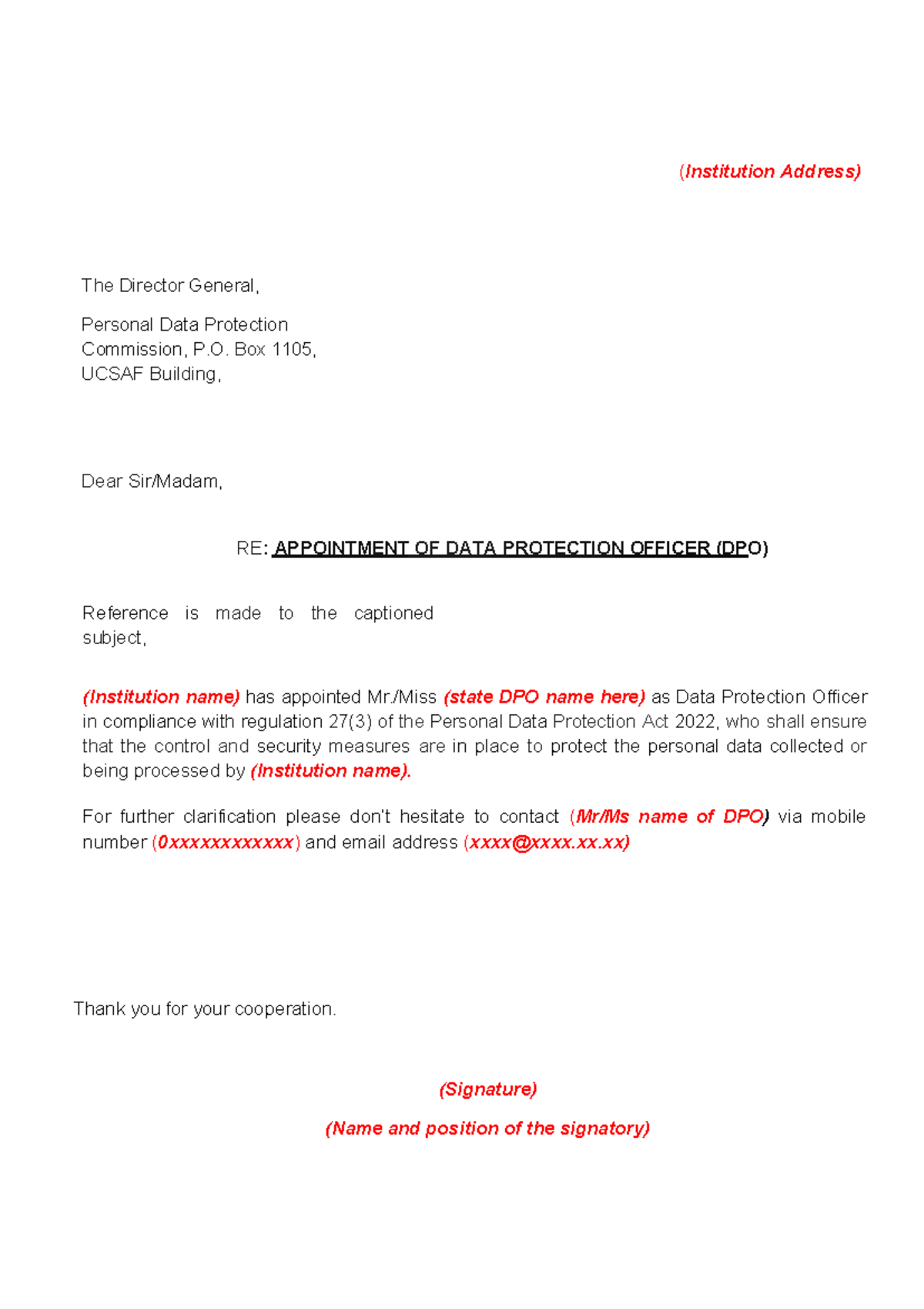 Appointment of Data Protection Officer (DPO) - DPOLetter - Studocu