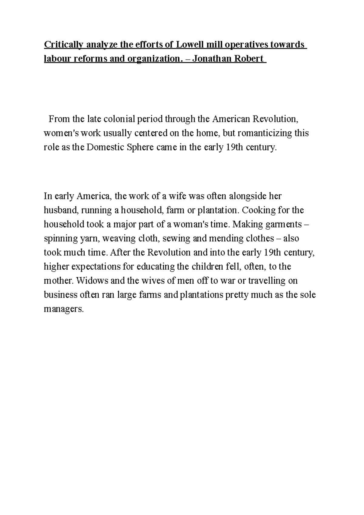 USA IA1 - Analyzing Lowell Mill Women's Labor Reforms - Studocu