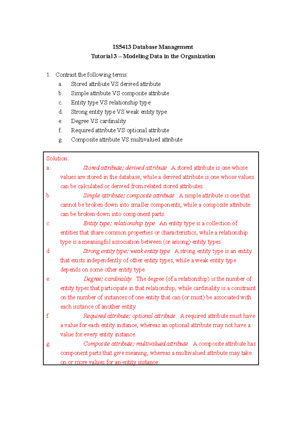IS5413 Tutorial 03 Solutions: Data Modeling Concepts and ERD - Studocu