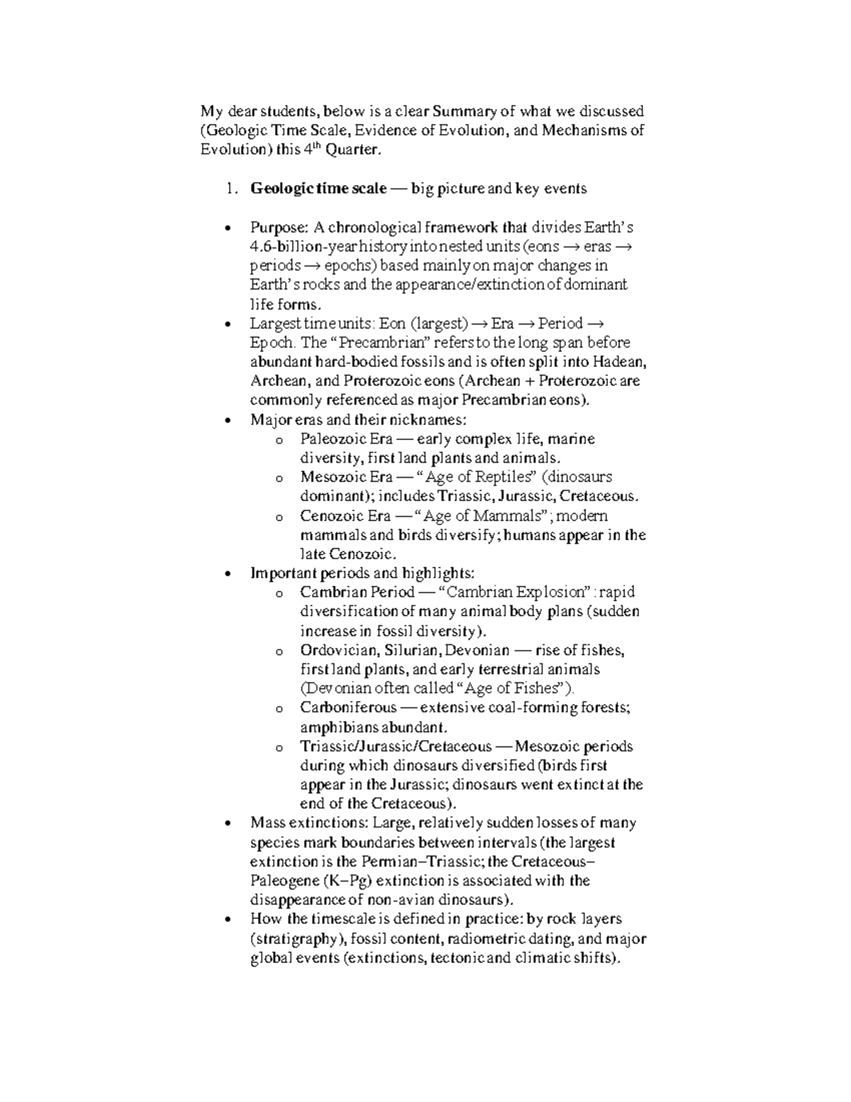 General Biology: Summary of Geologic Time Scale & Evolution Evidence ...