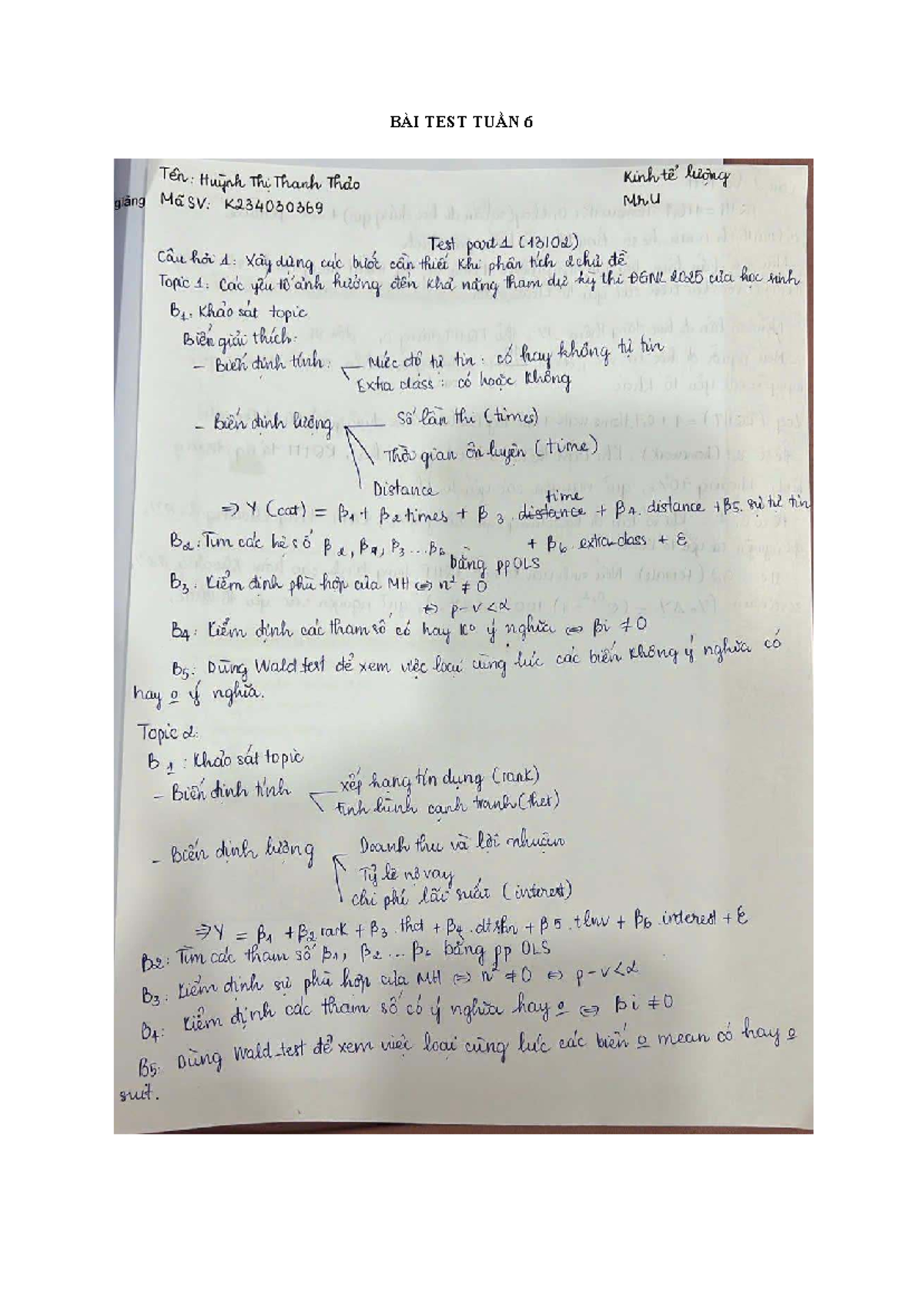 BÀI TEST TUẦN 6 - Phân Tích Đề Tài KTL (13102) - Studocu