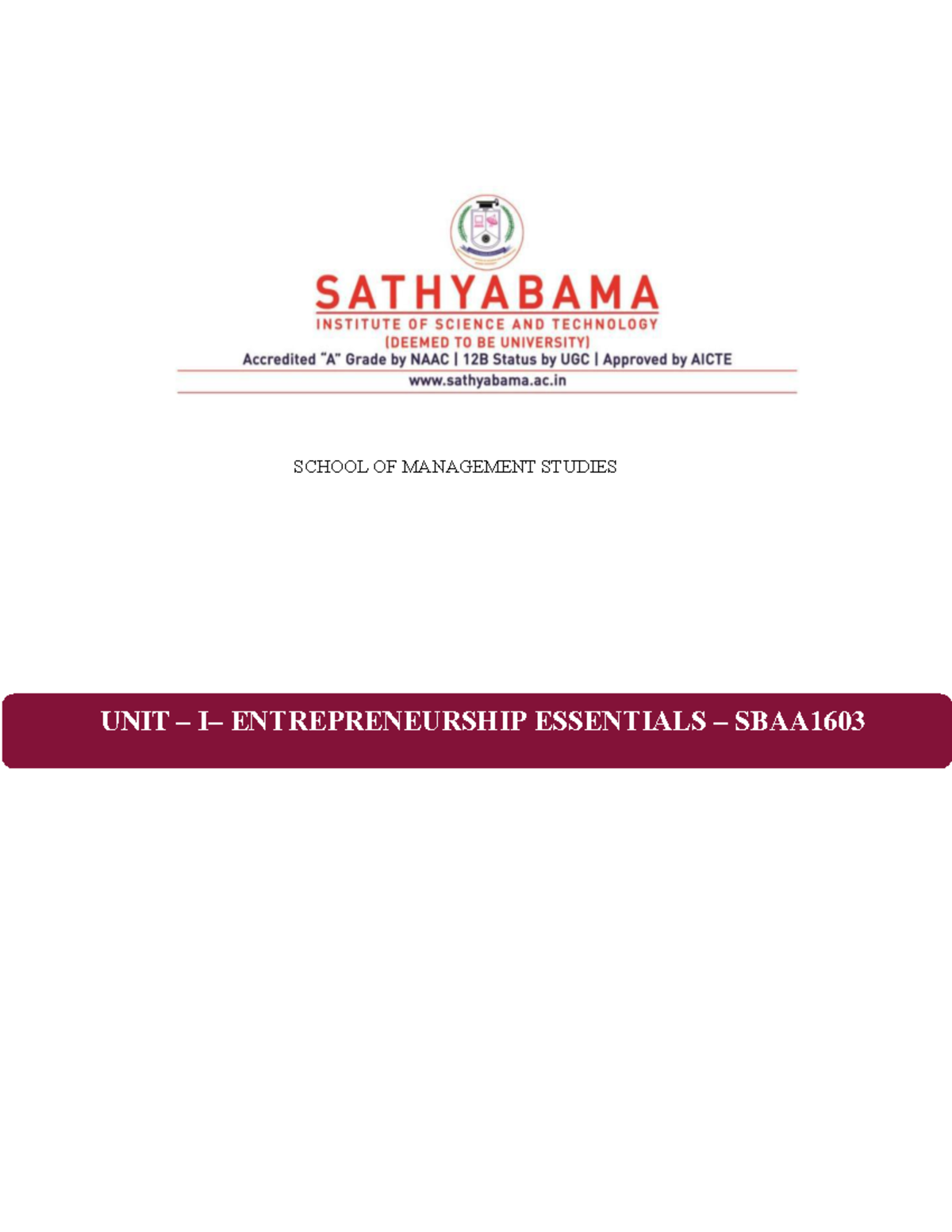 Entrepreneurship Essentials Notes - SBAA1603 @DU Colleges - Studocu